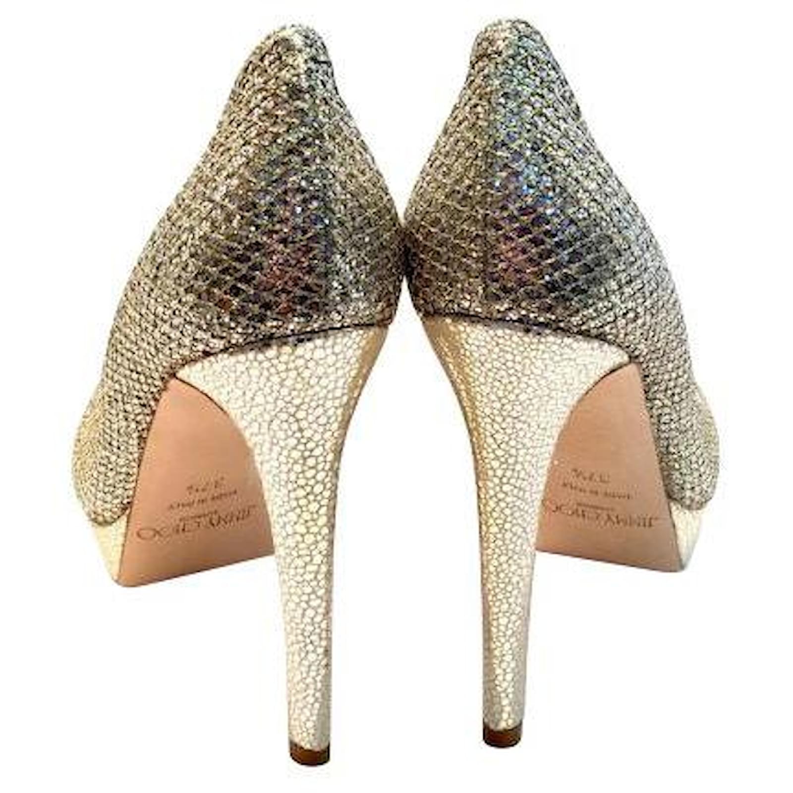 Jimmy Choo platform pumps in golden glitter Metallic Leather ref.613217 ...