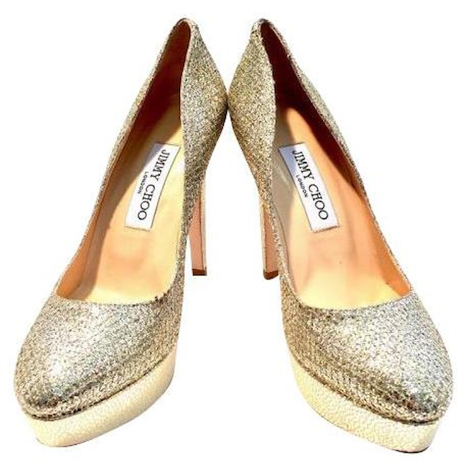 Jimmy Choo platform pumps in golden glitter Metallic Leather ref.613217 ...