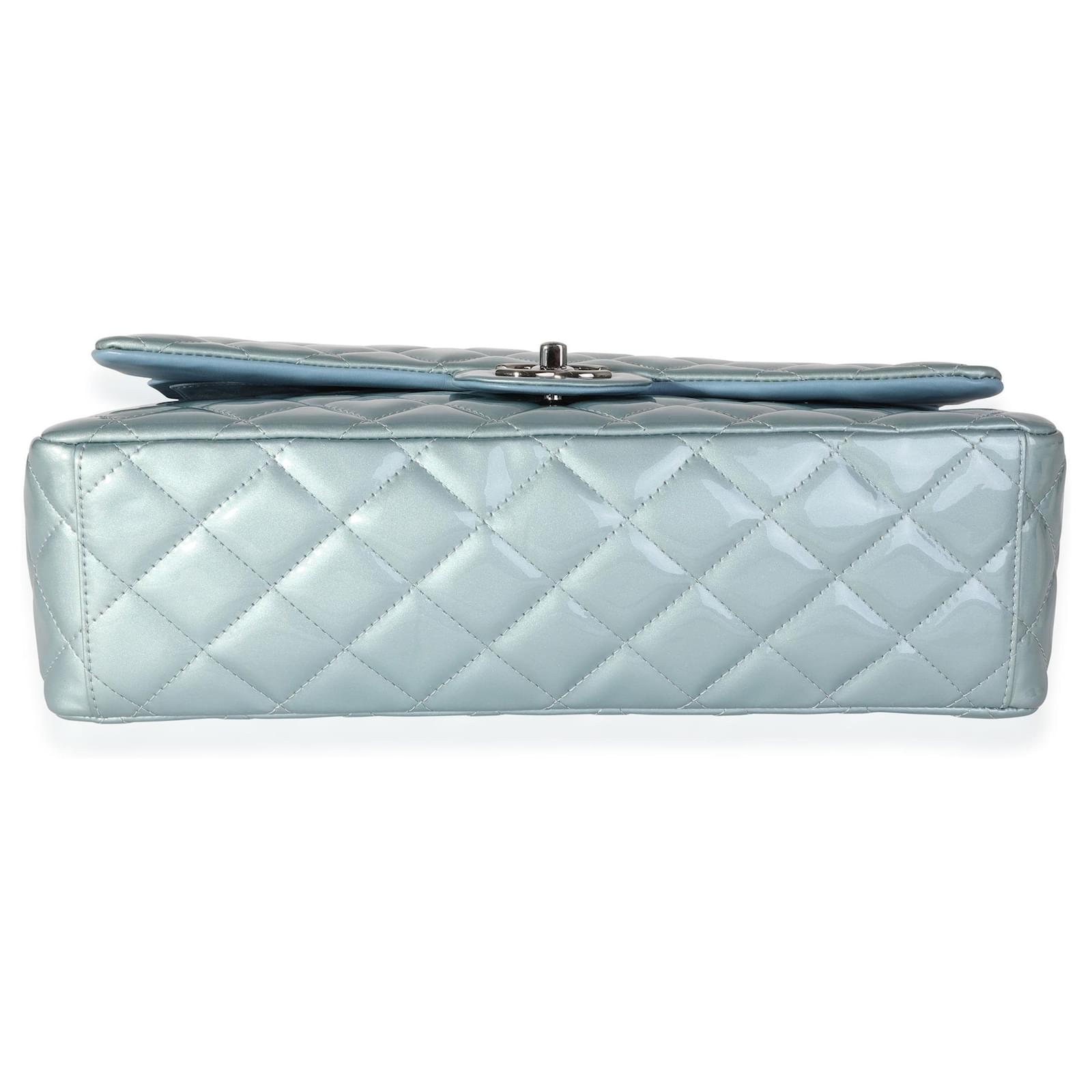 Chanel Light Blue Quilted Patent Leather Maxi Classic Double Flap ref ...
