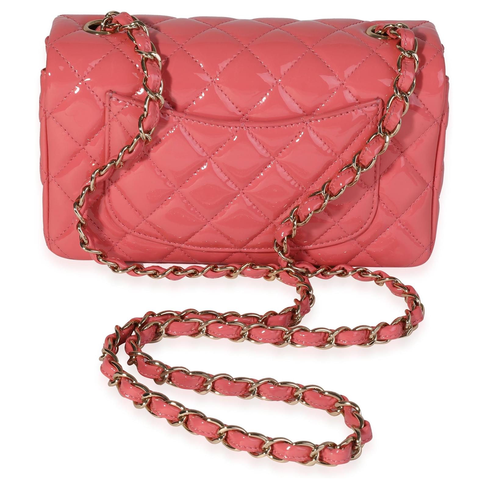 Chanel Pink Quilted Patent Leather Mini Rectangular Classic Flap Bag ...