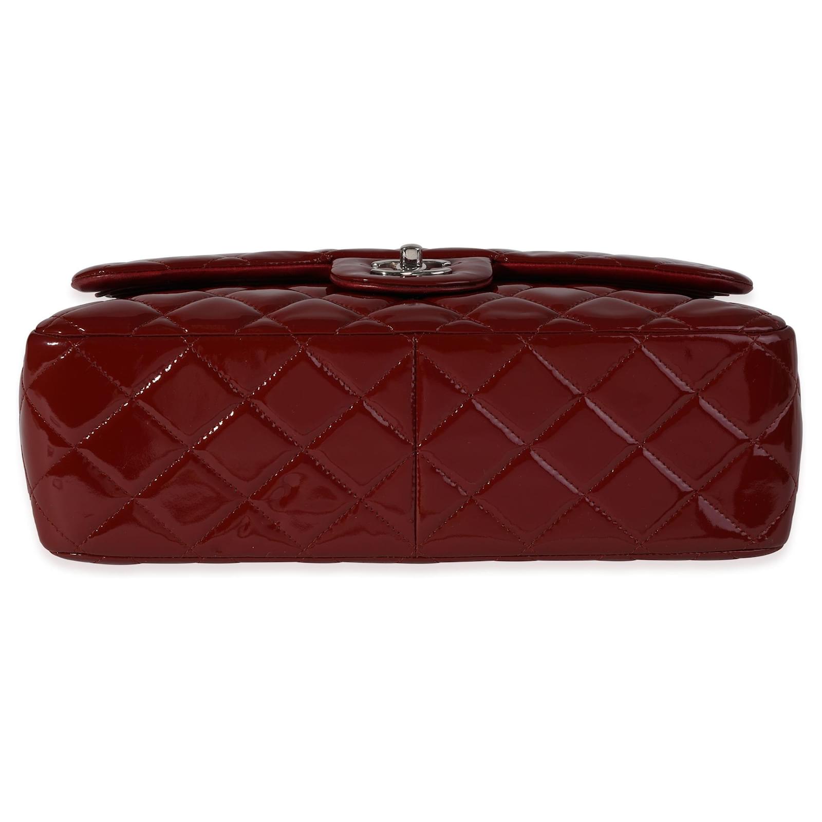 Chanel Dark Red Quilted Patent Leather Jumbo Classic Double Flap Bag ...