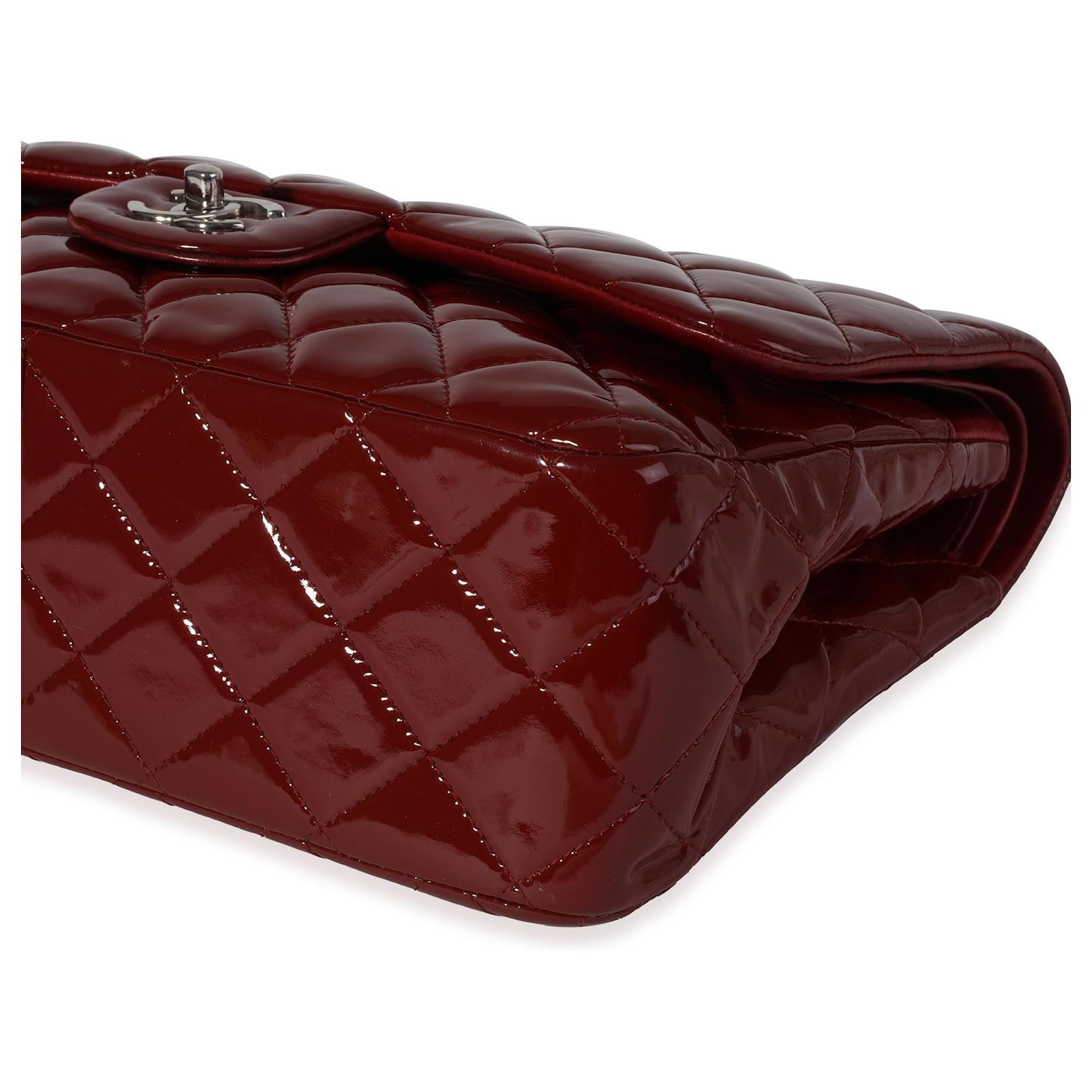 Chanel Dark Red Quilted Patent Leather Jumbo Classic Double Flap Bag ...