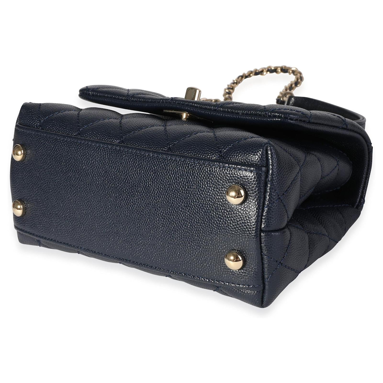 Chanel Navy Caviar Extra Mini Coco Top Handle Bag Cuir Bleu ref.614184 ...