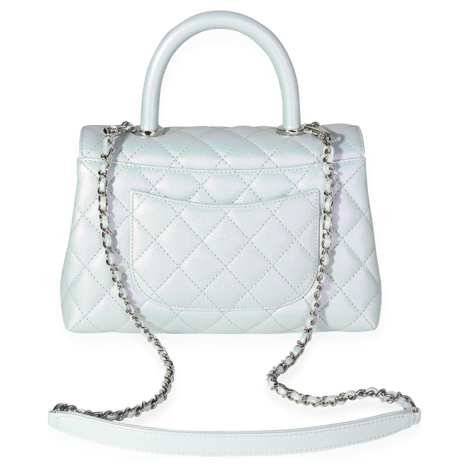 Chanel Light Blue Iridescent Quilted Caviar Small Coco Top Handle Bag ...