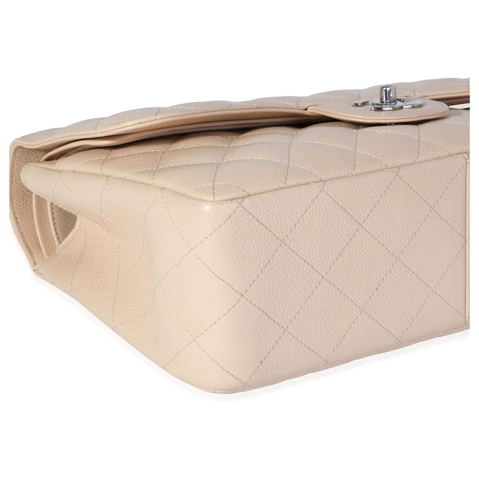 Chanel Beige Quilted Caviar Jumbo Classic Double Flap Bag Flesh Leather ...