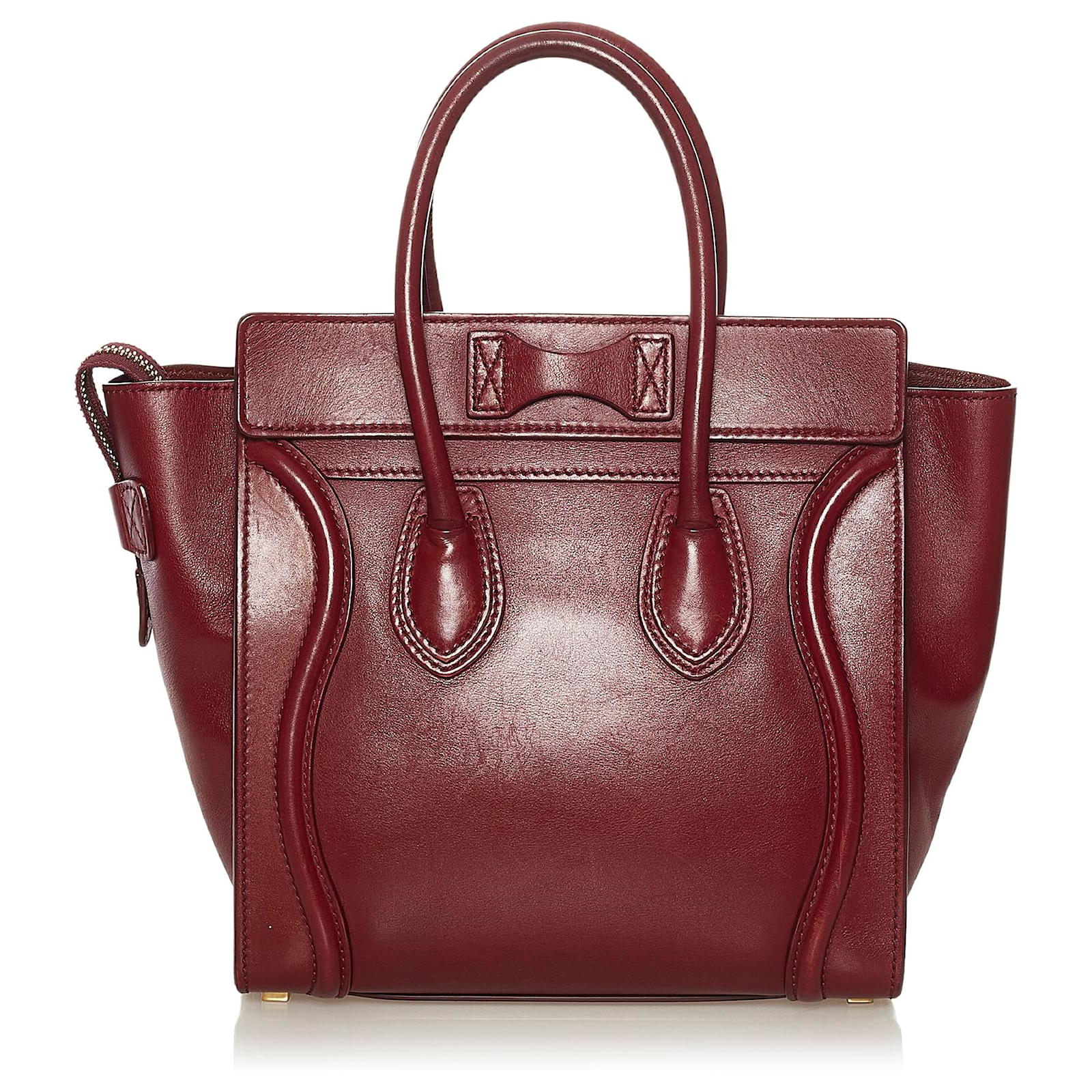 Céline Celine Red Micro Luggage Tote Leather Handbag Pony-style ...