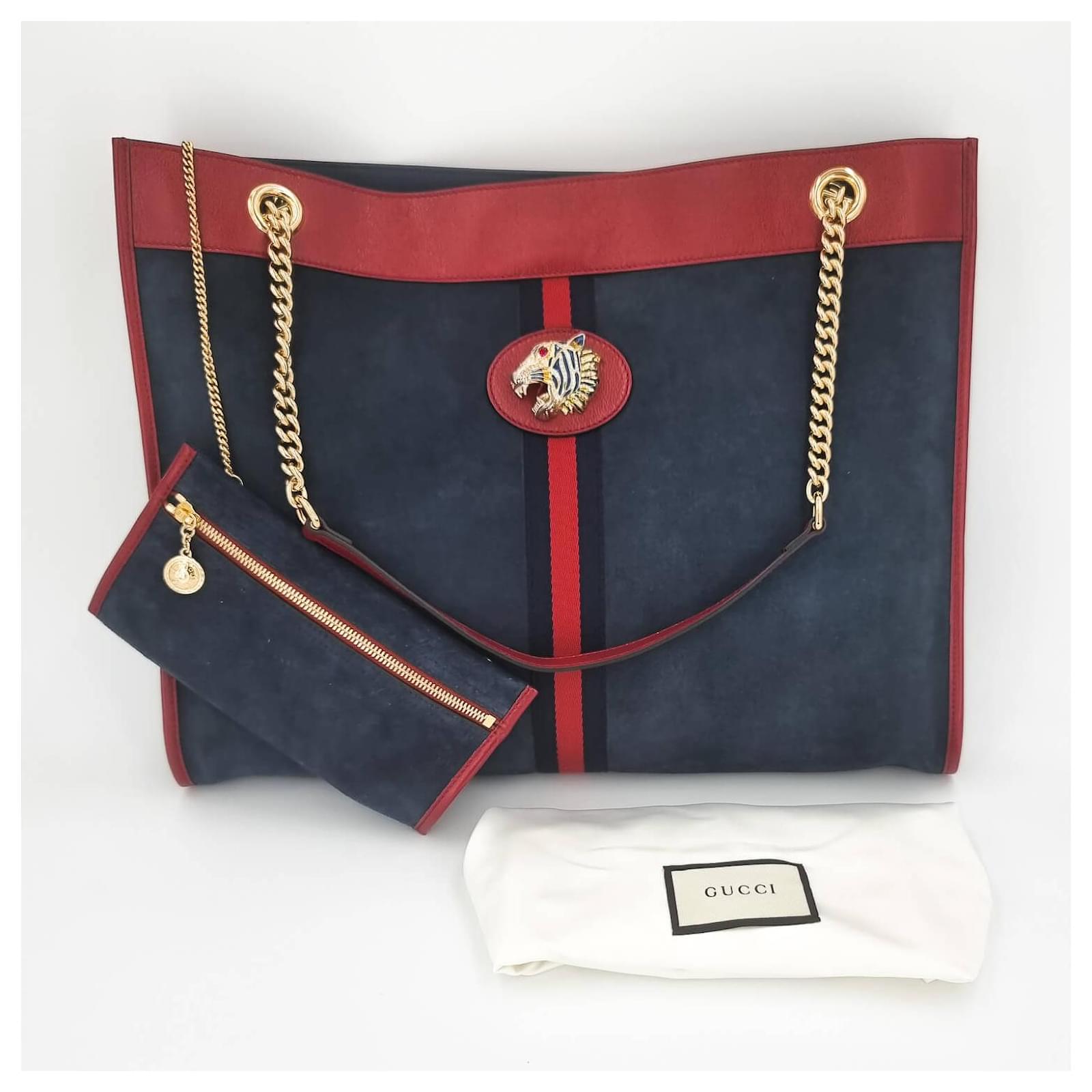 Gucci Maxi Rajah Tote Blue & Red Leather ref.616653 - Joli Closet