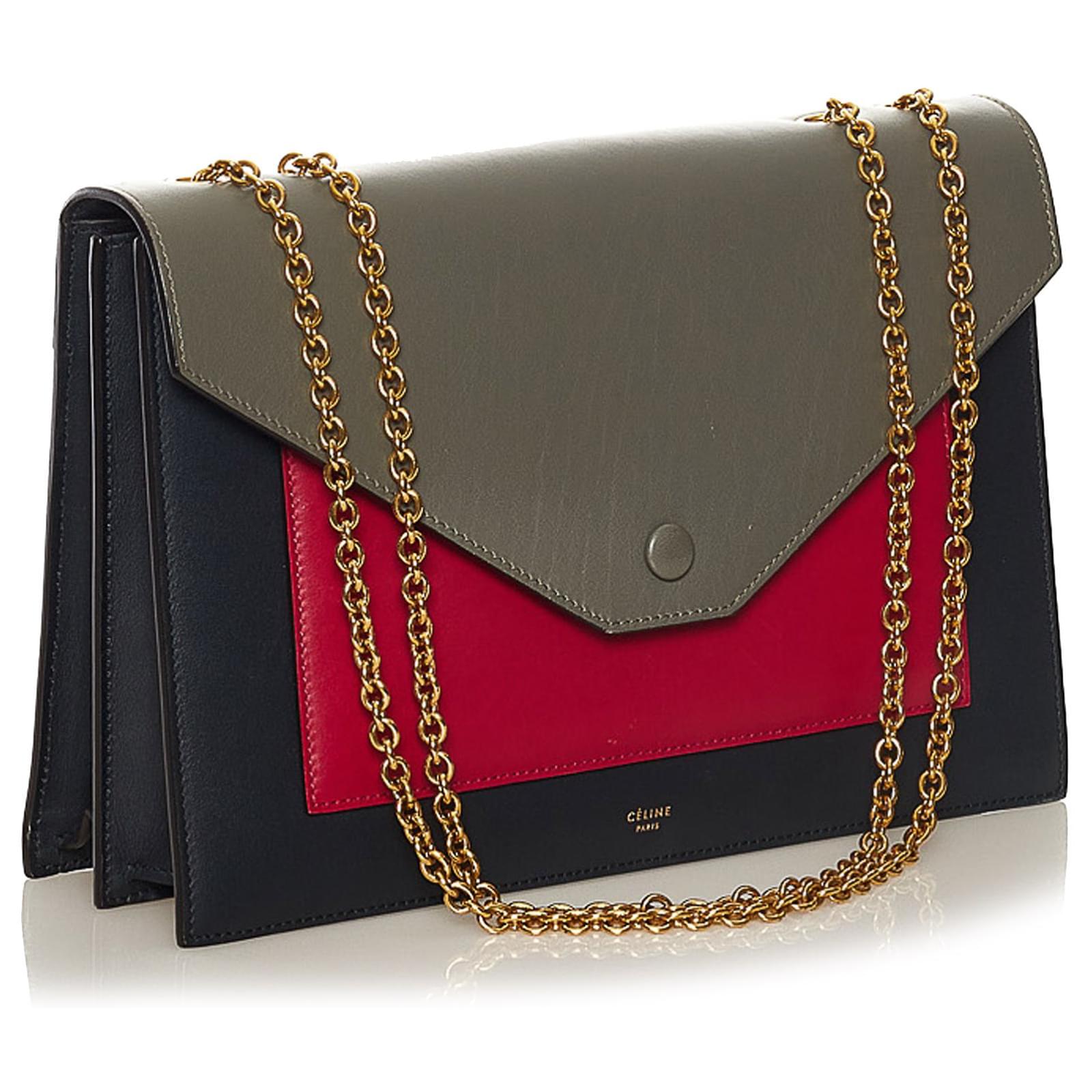 Céline Celine Gray Tricolor Pocket Envelope Leather Shoulder Bag ...