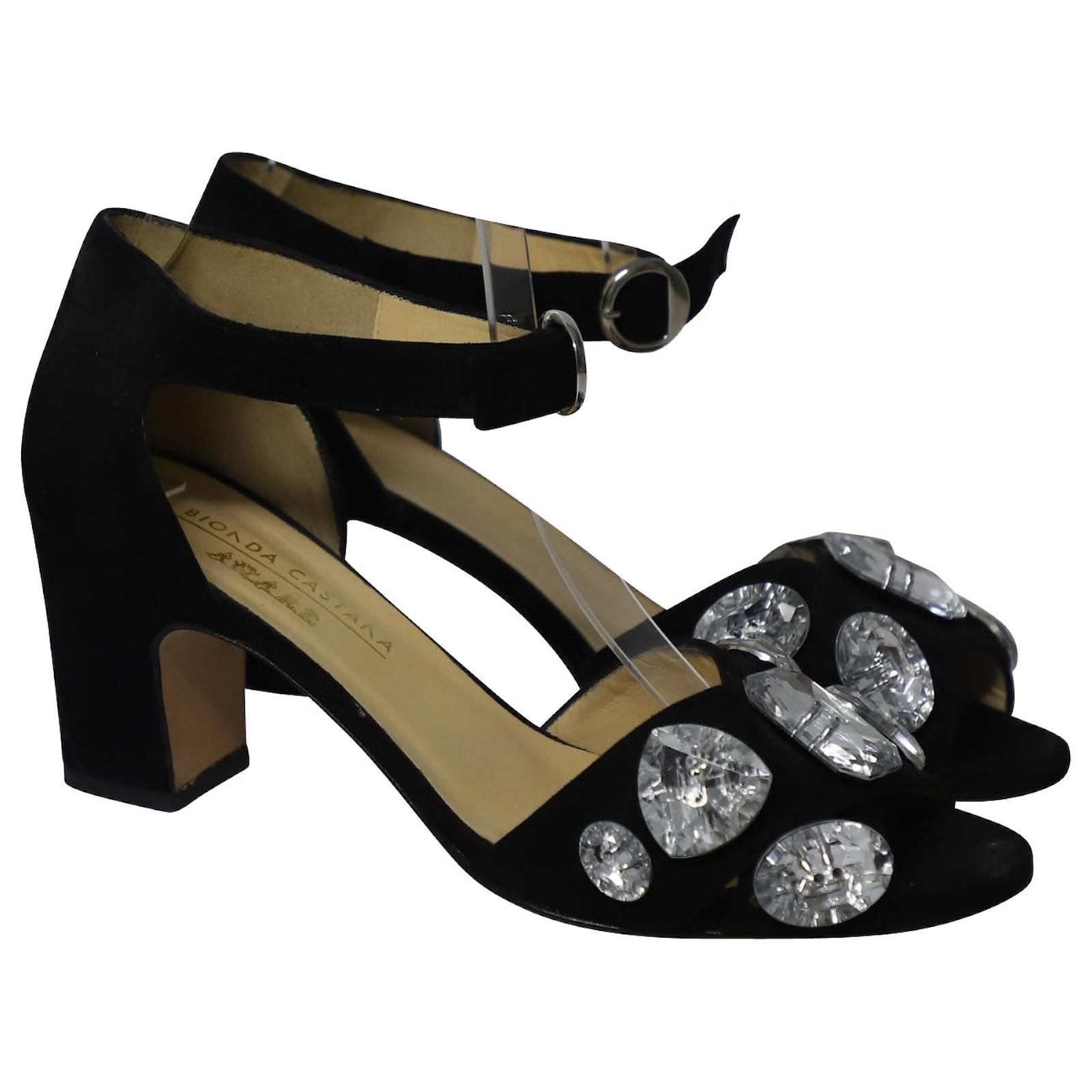 Bionda Castana Crystal-Embellished Maggie Sandals in Black Suede ref ...