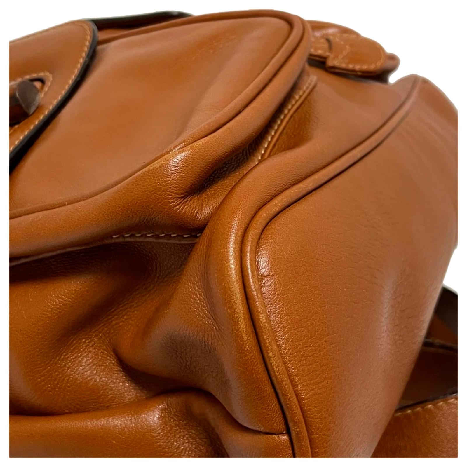 Gucci Brown Bamboo Drawstring Leather Backpack Pony-style calfskin ref ...