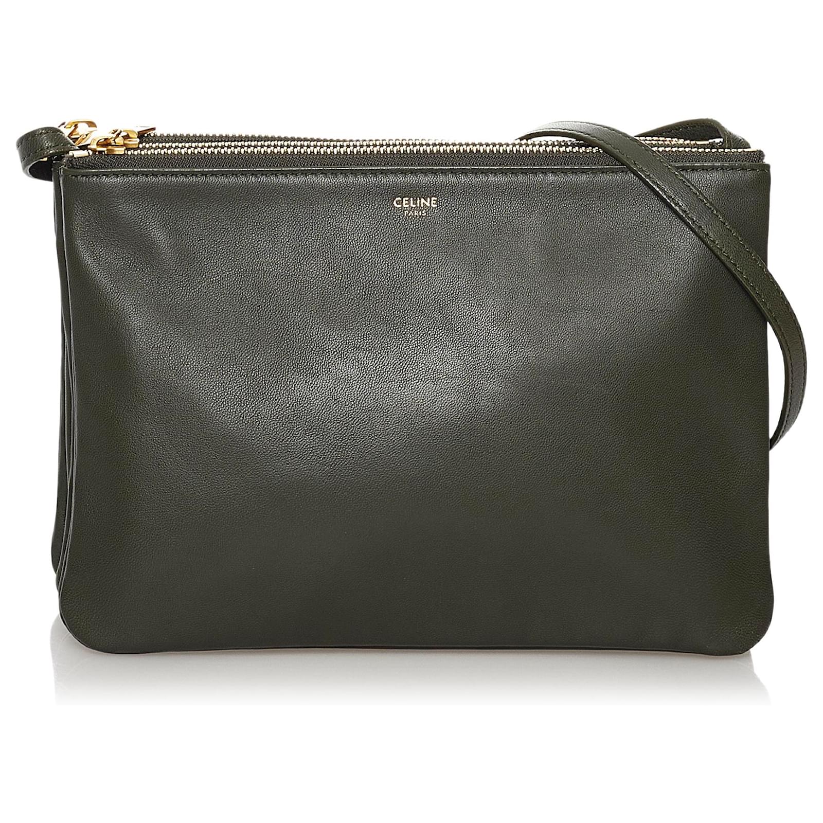 Céline Celine Green Small Trio Leather Crossbody Bag Dark green Pony ...