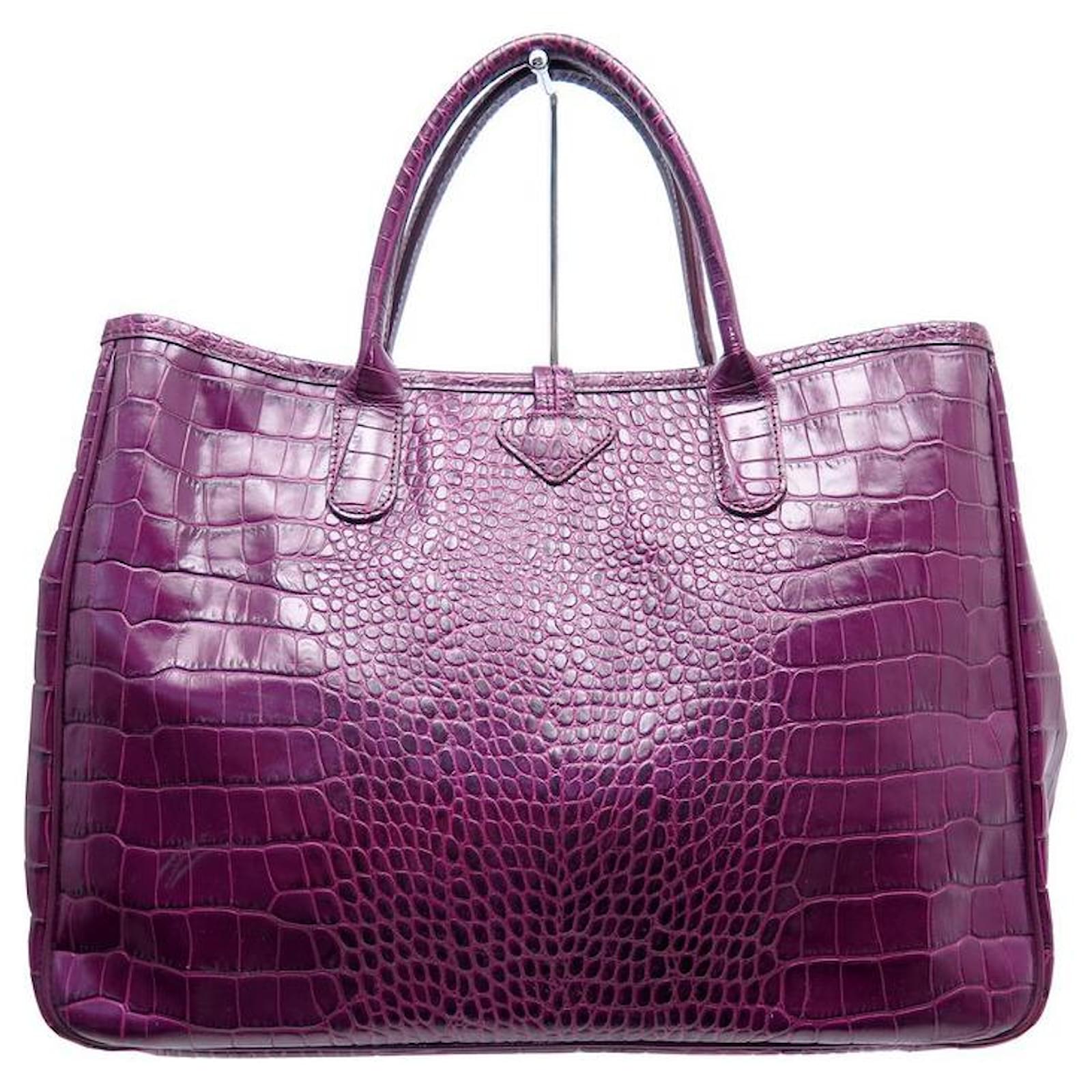 LONGCHAMP ROSEAU MEDIUM HANDBAG PURPLE CROCO LEATHER CABAS HAND BAG ref ...