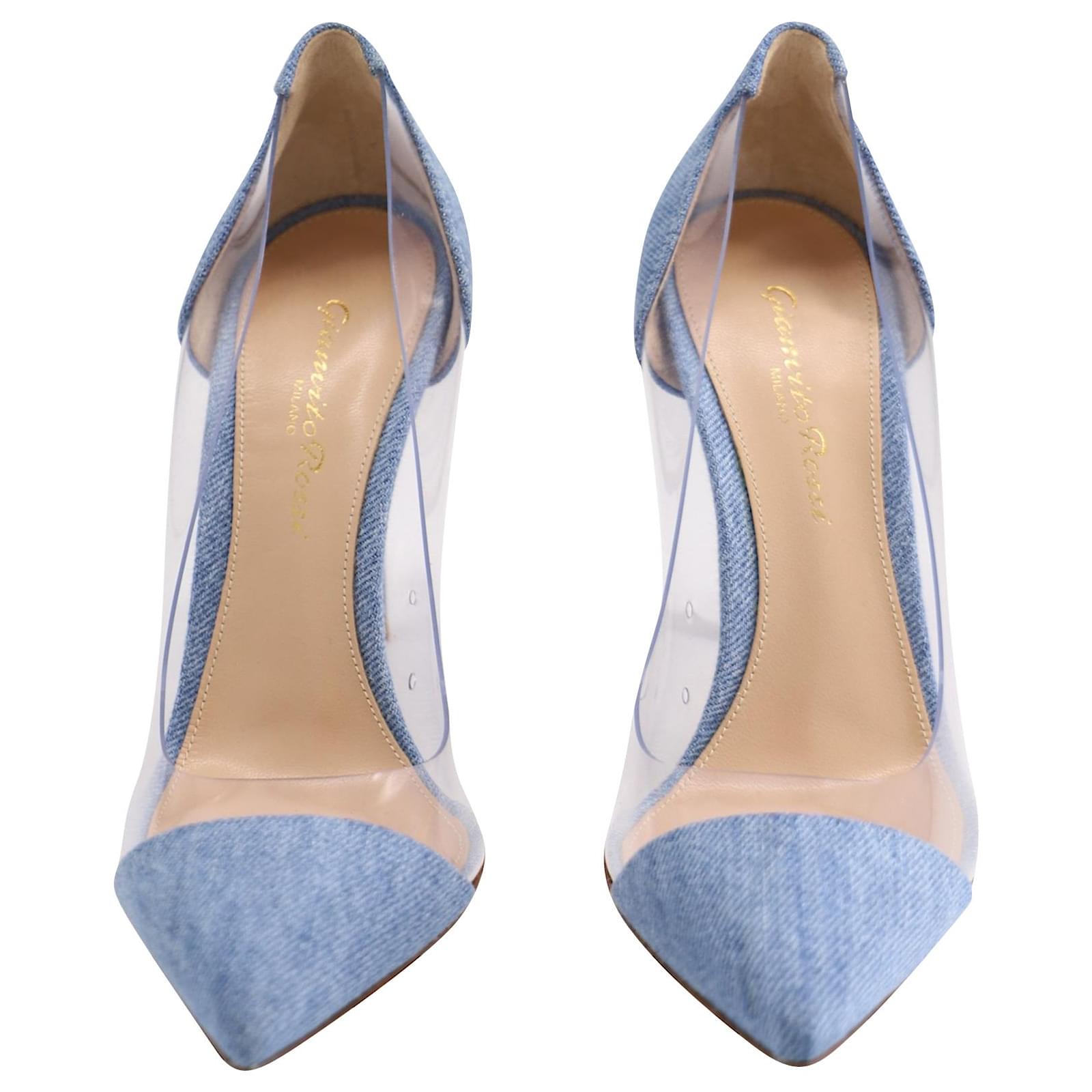 Gianvito Rossi Plexi Denim Pumps in Blue PVC Leather ref.624875 - Joli ...