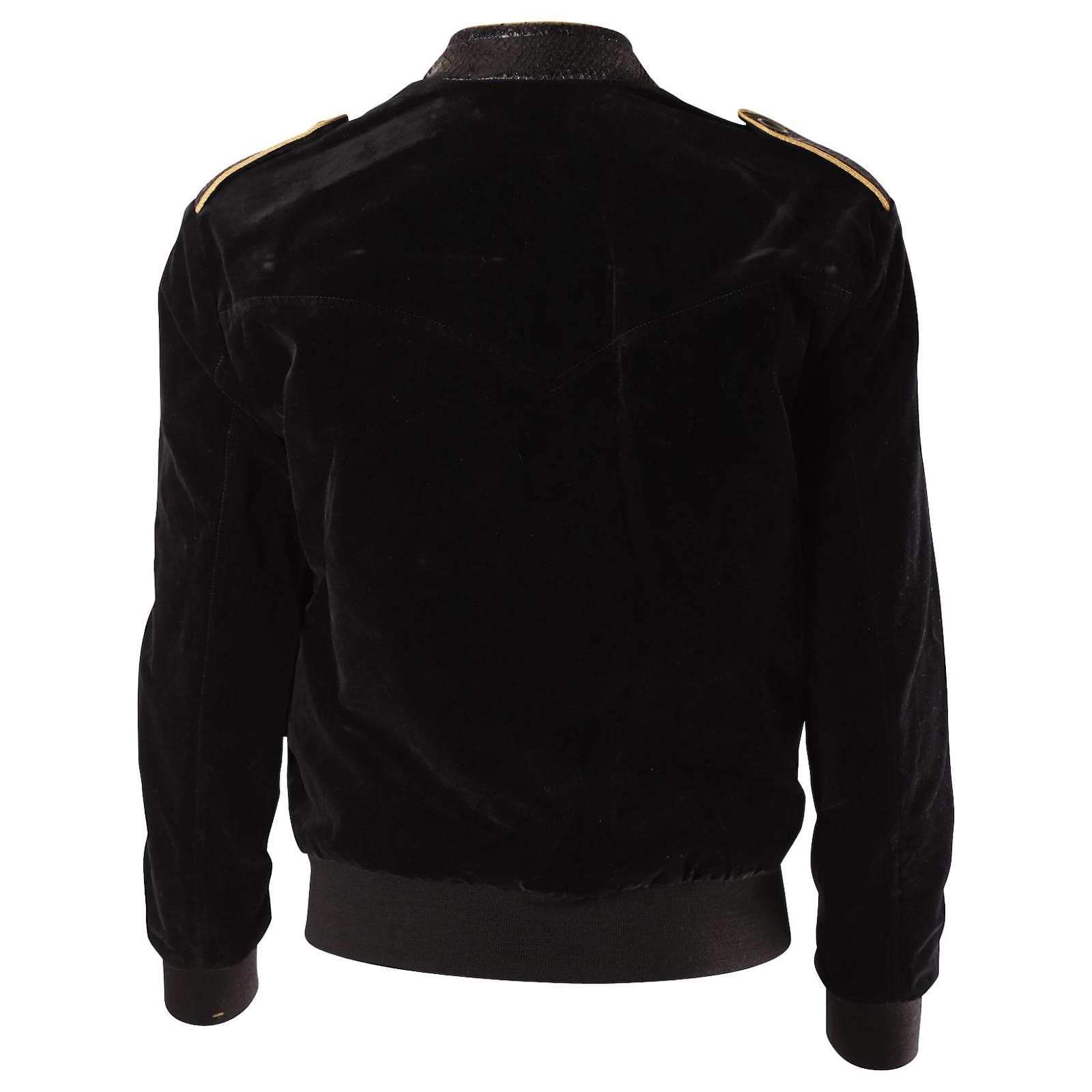 Saint Laurent Palladium Officer Gold Embodied Jacket in Black Cotton ...