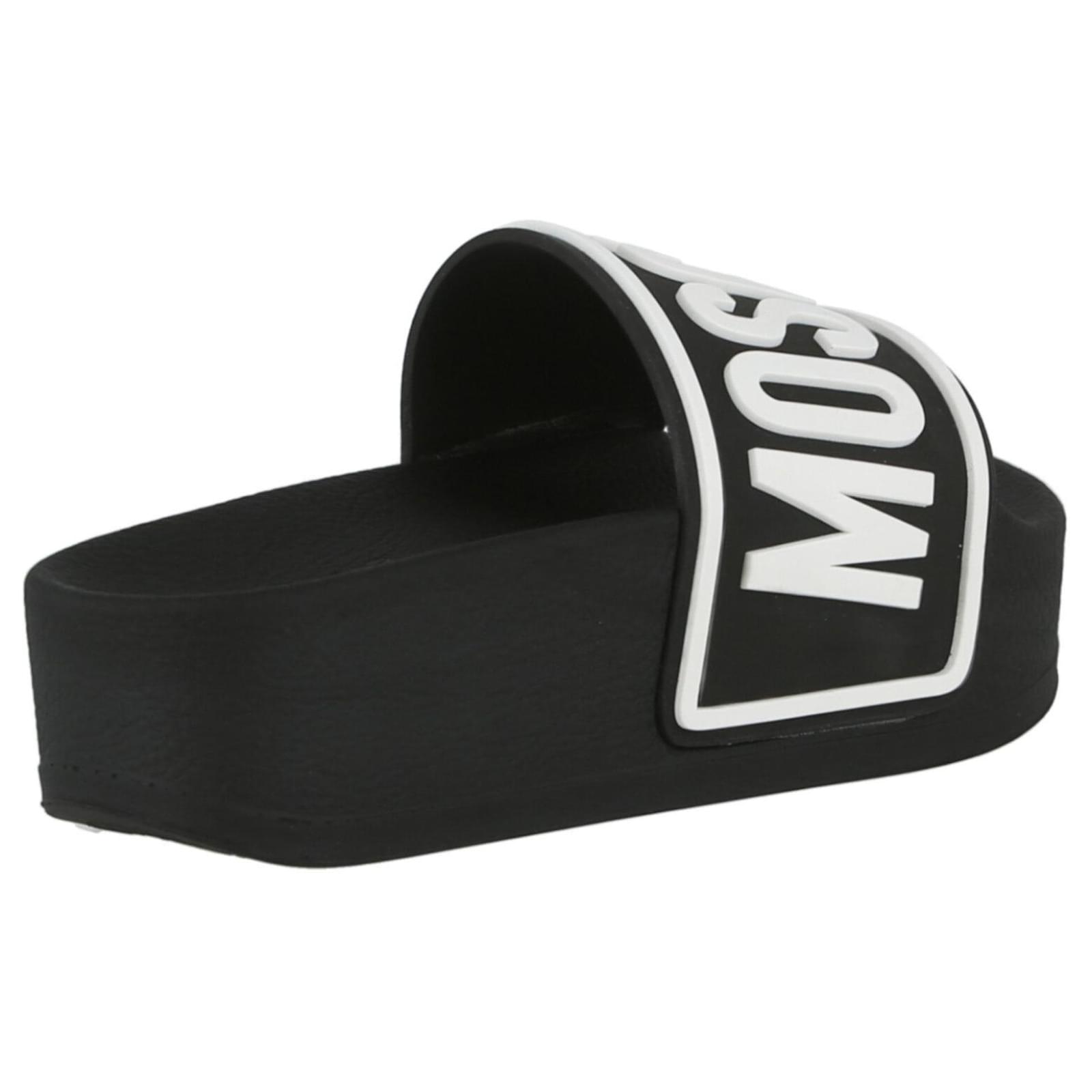Moschino Platform Rubber Logo Sandals Black ref.626131 - Joli Closet