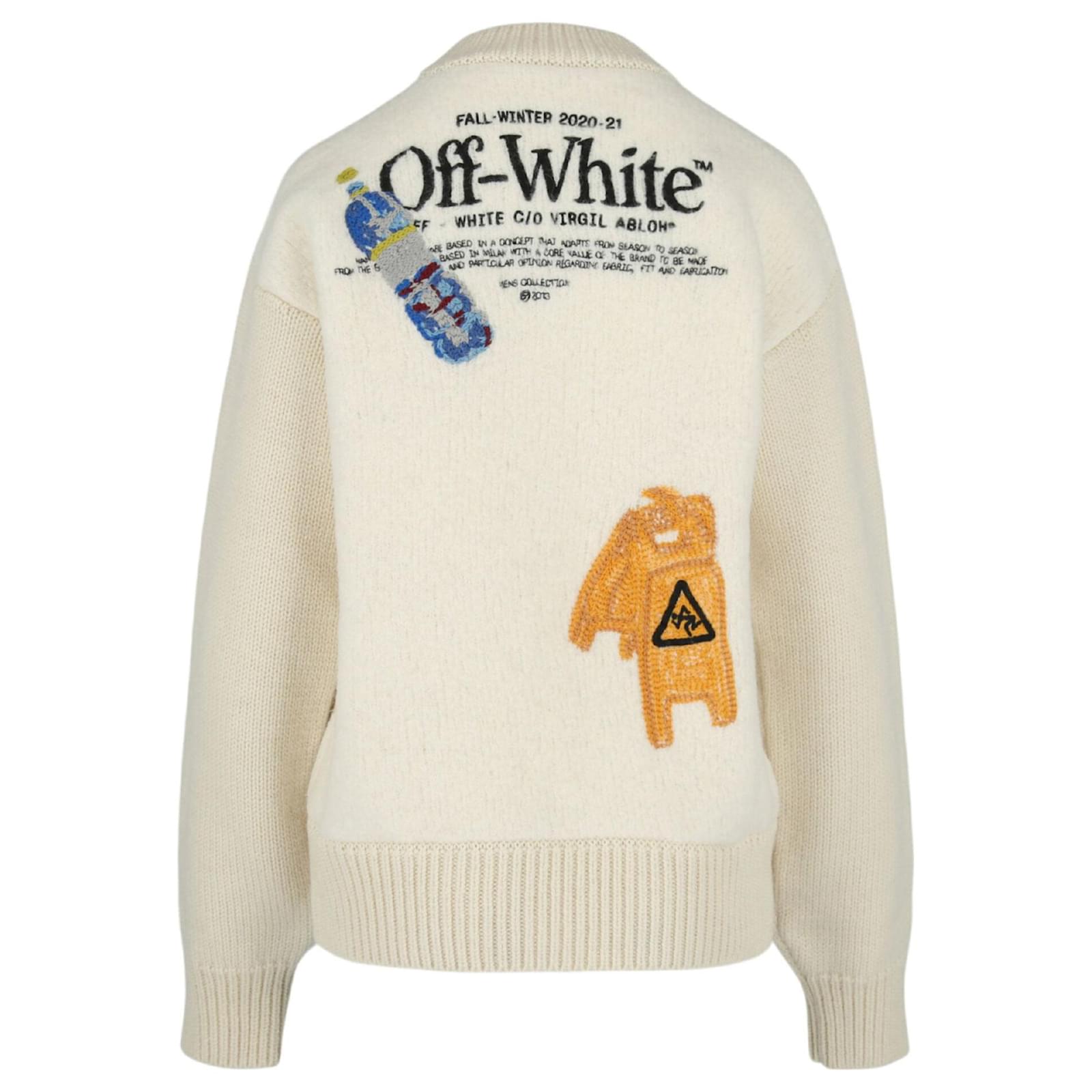Off White Off-White Mens Pascal Embroidered Wool Sweater Multiple ...