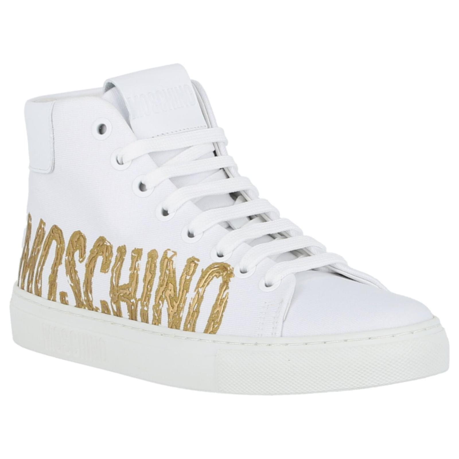 Moschino Logo Canvas High-Top Sneakers White ref.627119 - Joli Closet