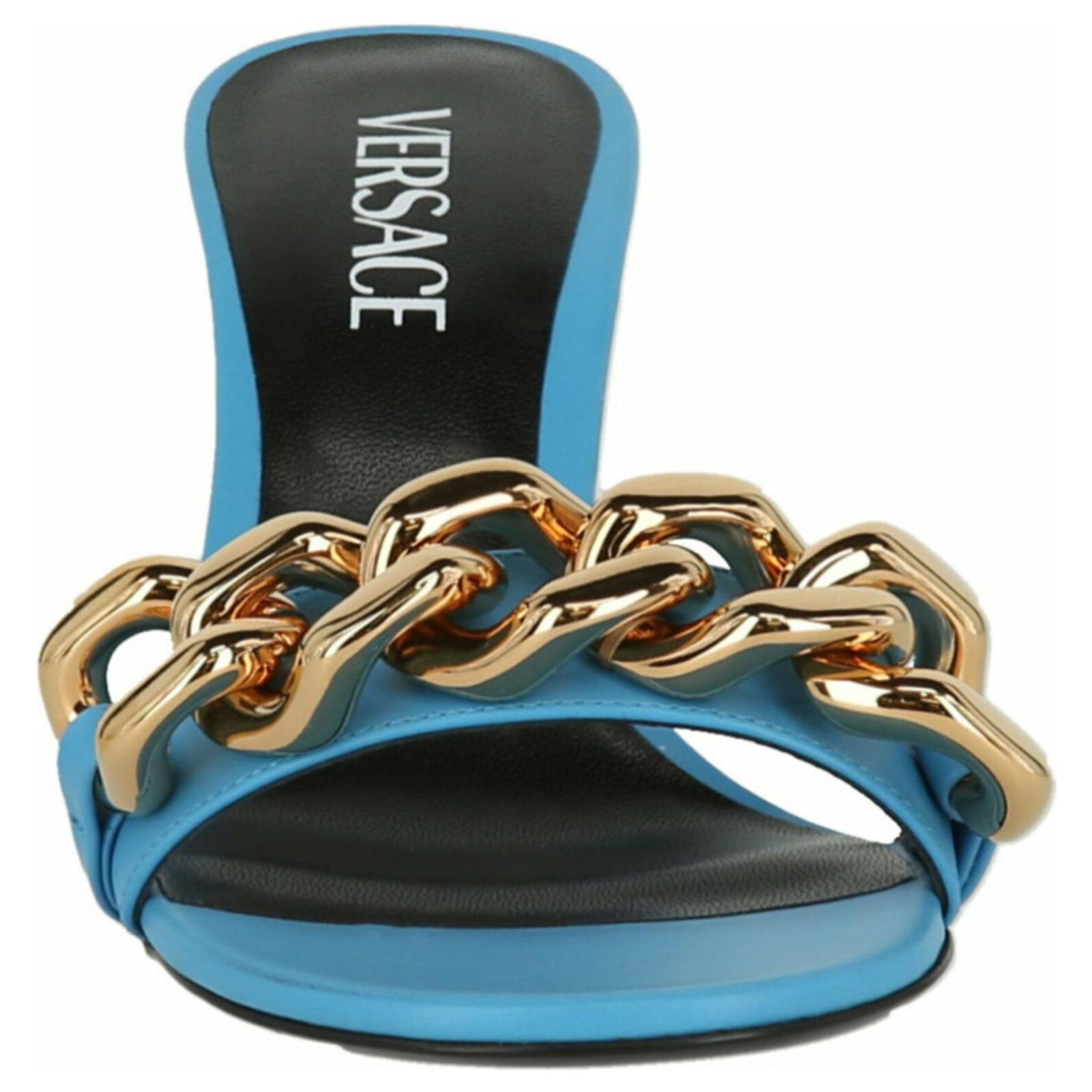 Versace Chain Leather Sandals Blue Pony-style calfskin ref.627535 ...