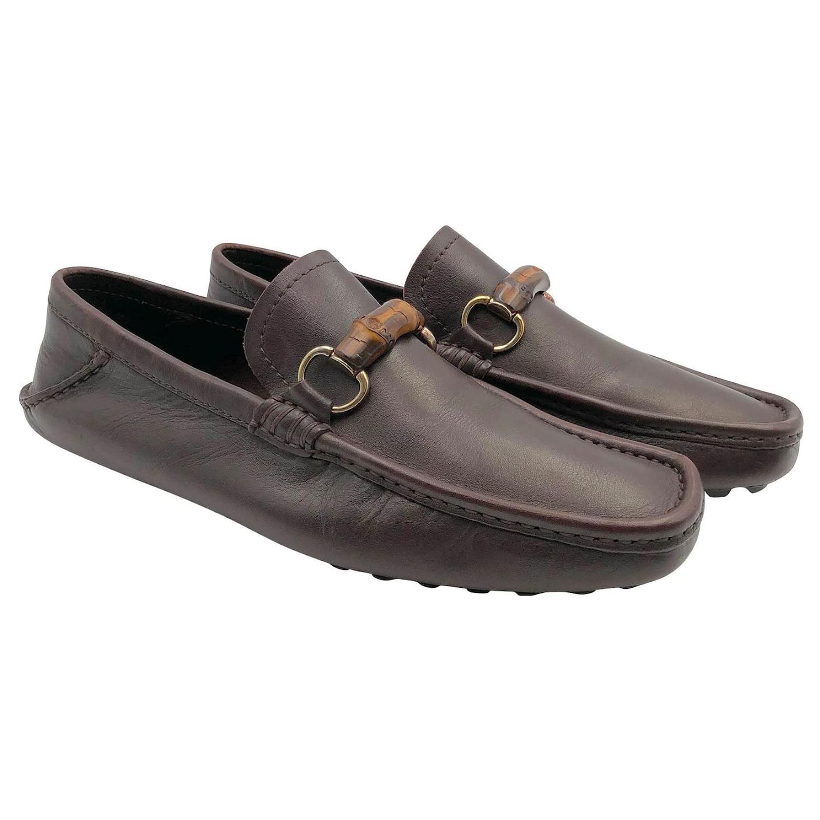 Mocassins Gucci en cuir marron avec boucle en bambou Rouge Bordeaux ref ...