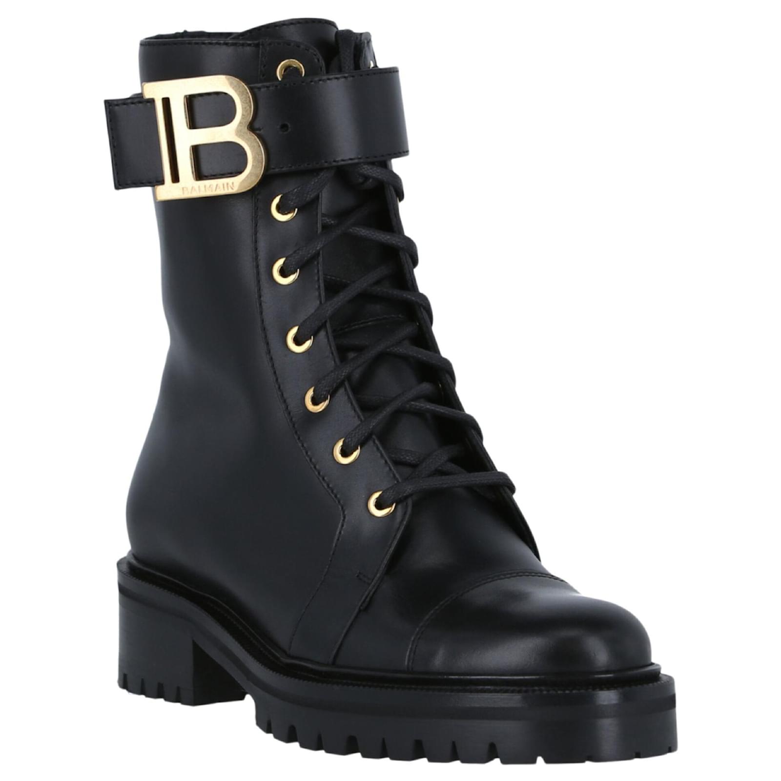 Balmain Ranger Romy Leather Combat Boots Black ref.628083 - Joli Closet