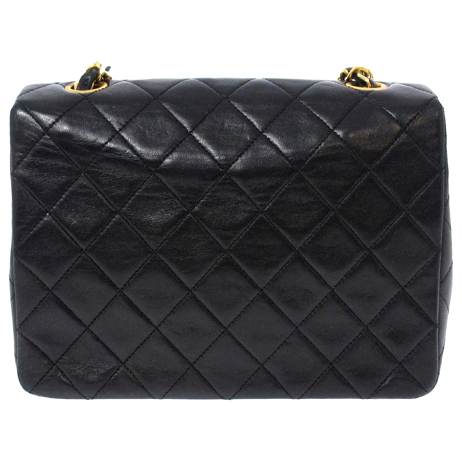 Chanel Black Mini Classic Square Lambskin Leather Flap Bag ref.628789 ...