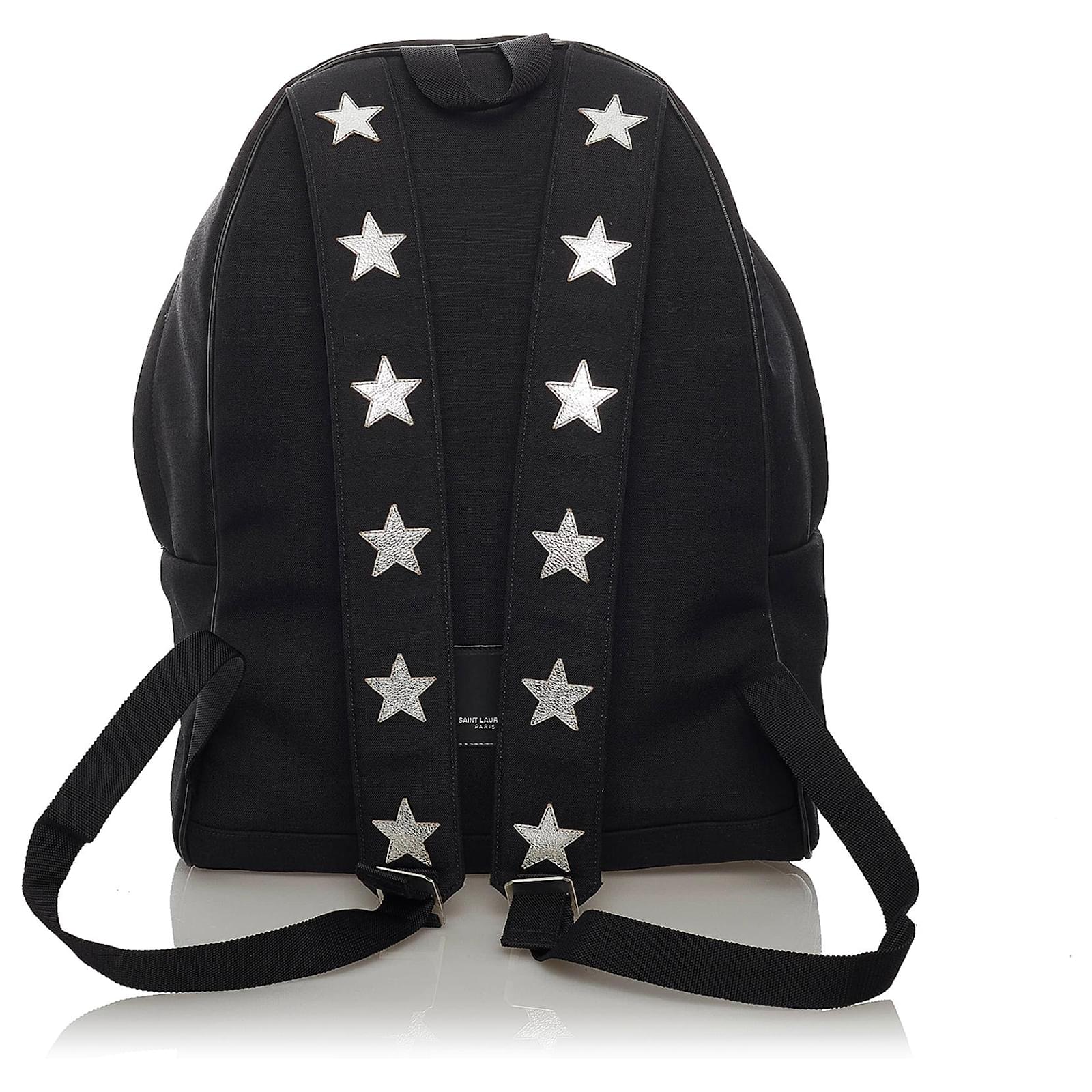 Yves Saint Laurent YSL Black City Star Canvas Backpack White Leather ...
