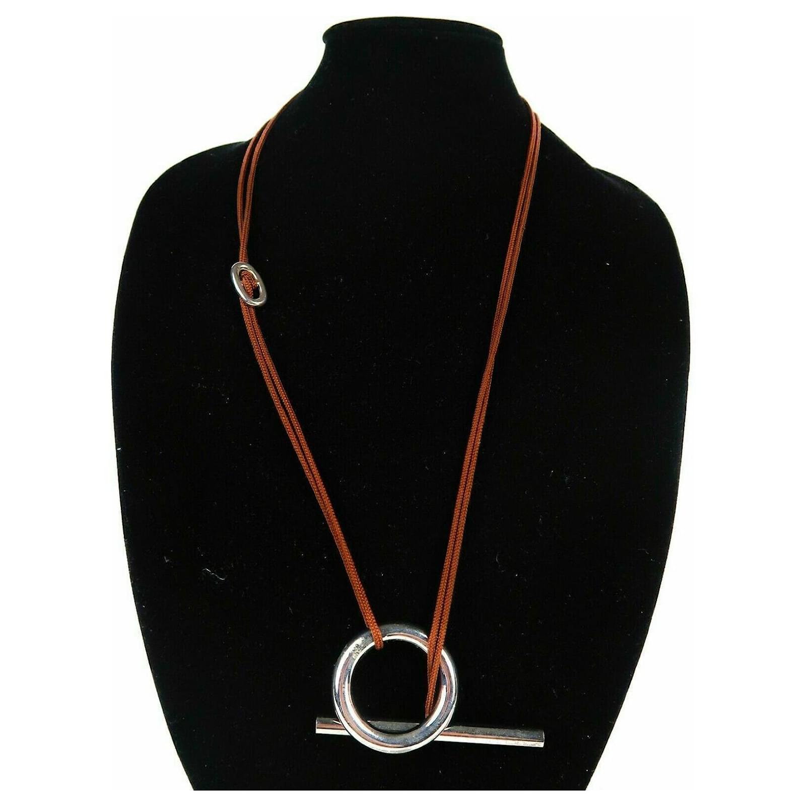 Hermès - Collier Corde Marron - Wrap doublé Skipper Cuir Argenté ref ...