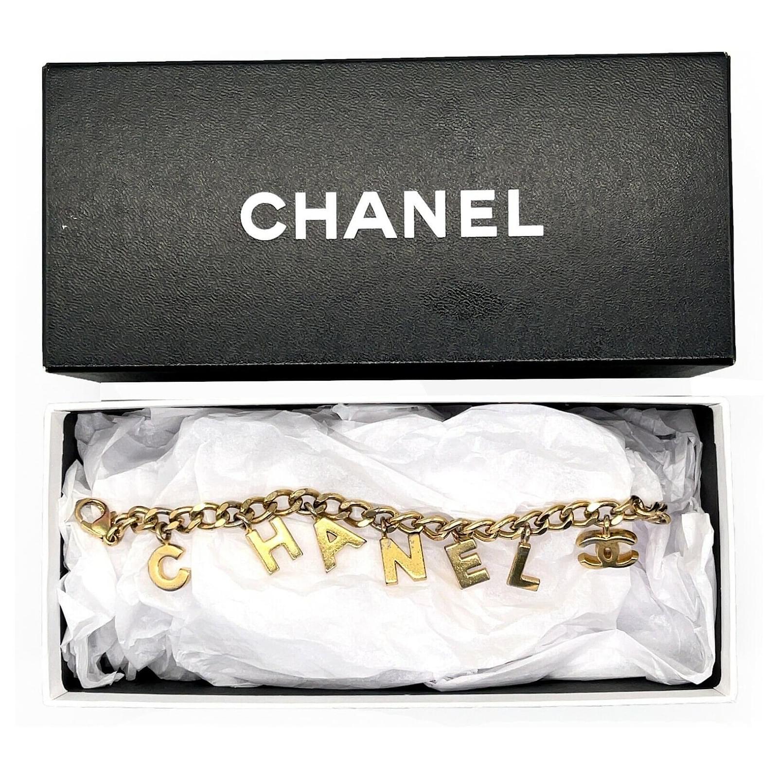 Chanel - 02A Logo Charm Bracelet Gold Plated Chain Letters Golden ref ...