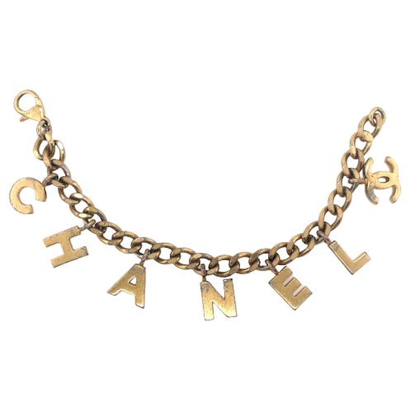 Chanel - 02A Logo Charm Bracelet Gold Plated Chain Letters Golden ref ...