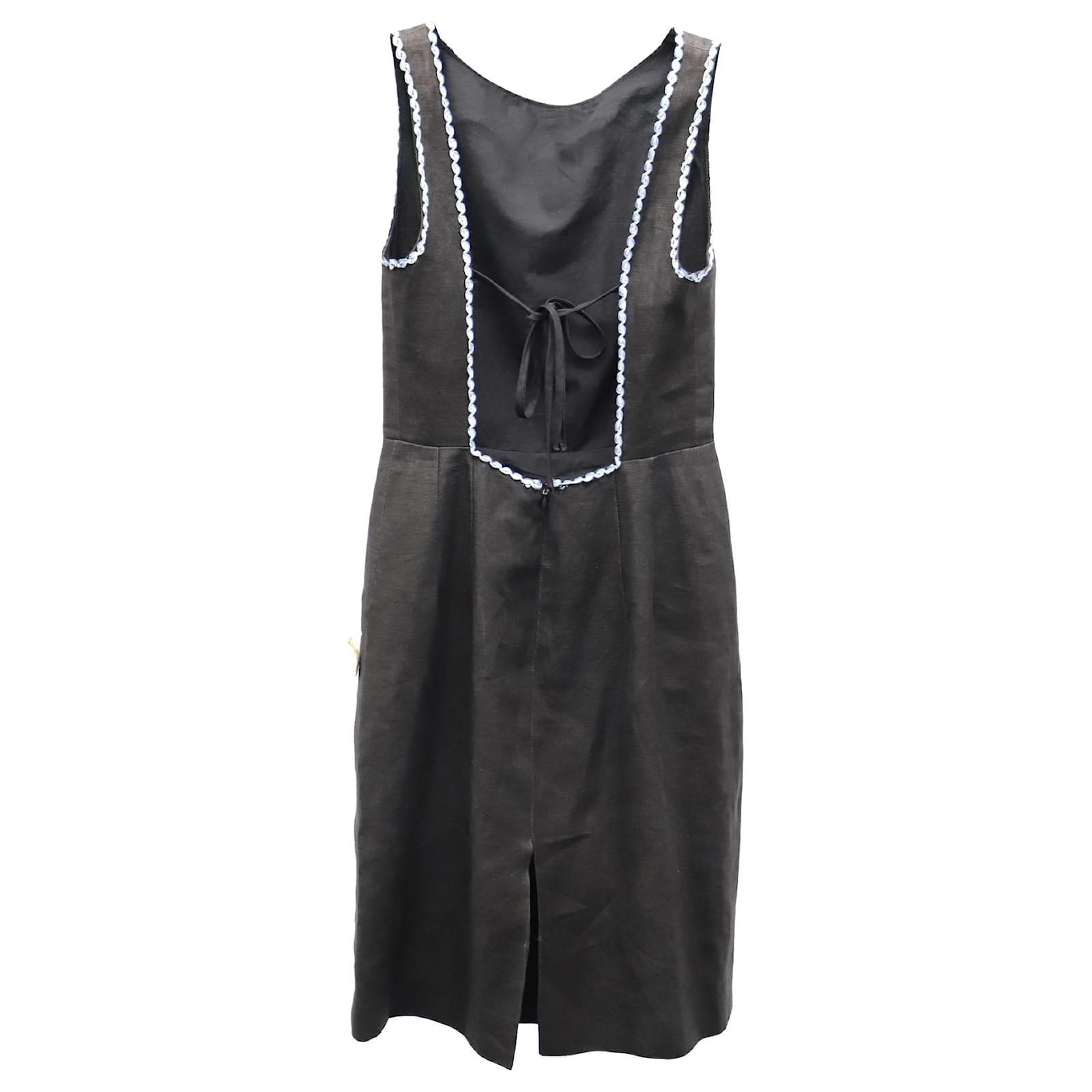 Anna Sui Vintage Robe fourreau florale brodée en lin noir ref.630369 ...