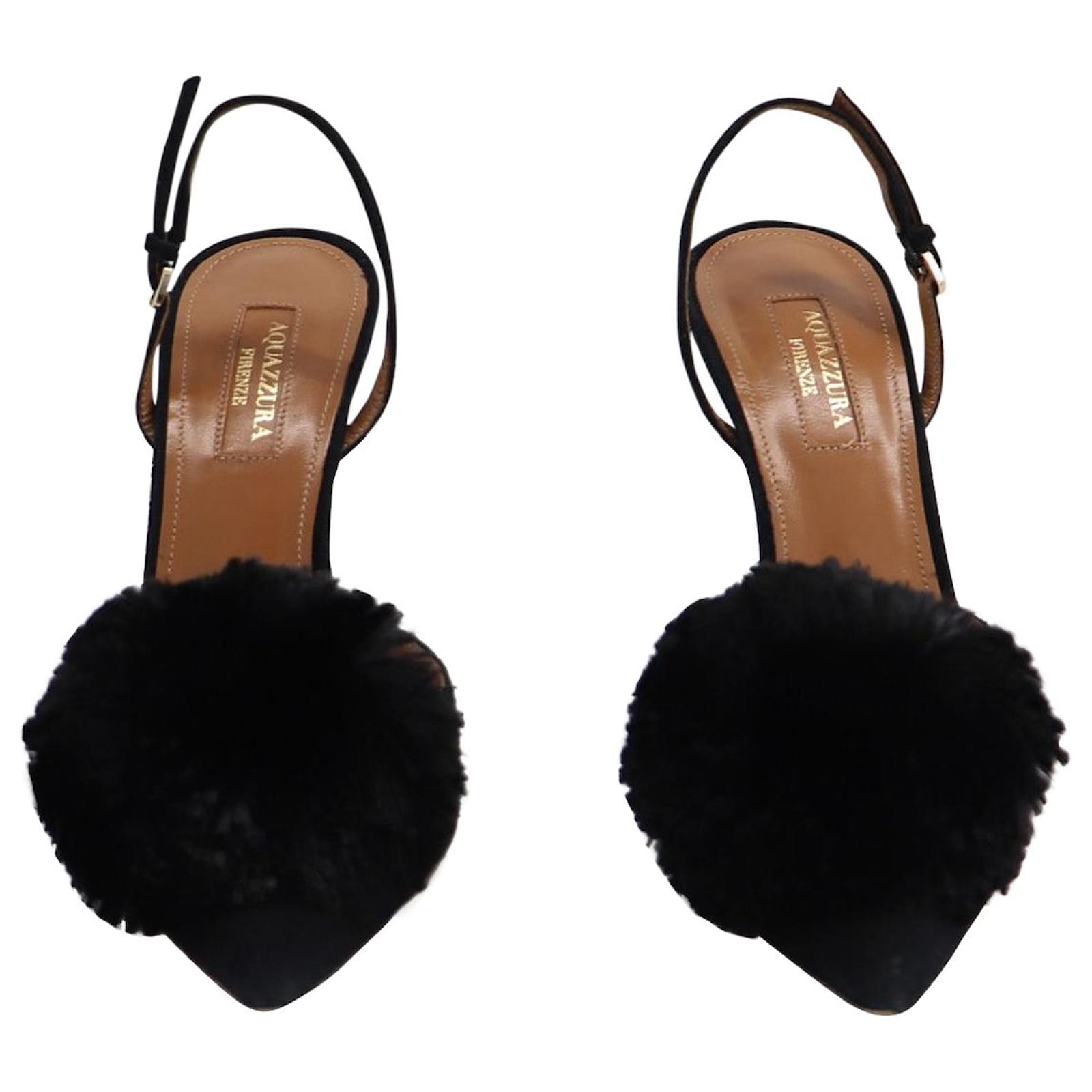 Aquazzura Powder Puff Slingback Heels in Black Suede ref.631057 - Joli ...