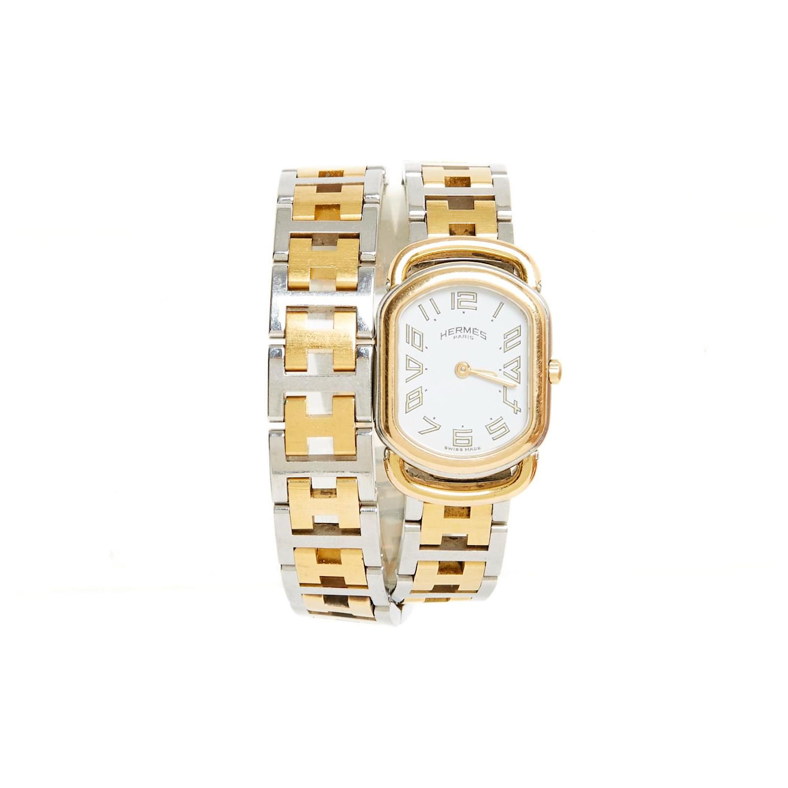 Hermès RALLYE DOUBLE TOUR UNSEEN Acier Plaqué or Argenté Doré ref ...