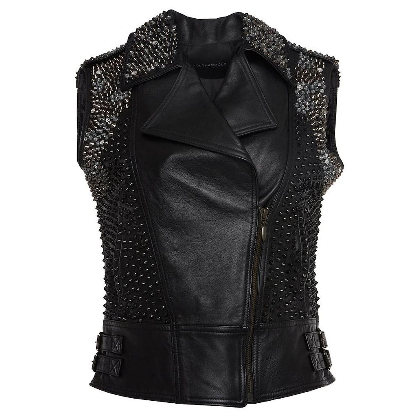 Autre Marque Studded Leather Sleeveless Biker Jacket Black ref.632031 ...