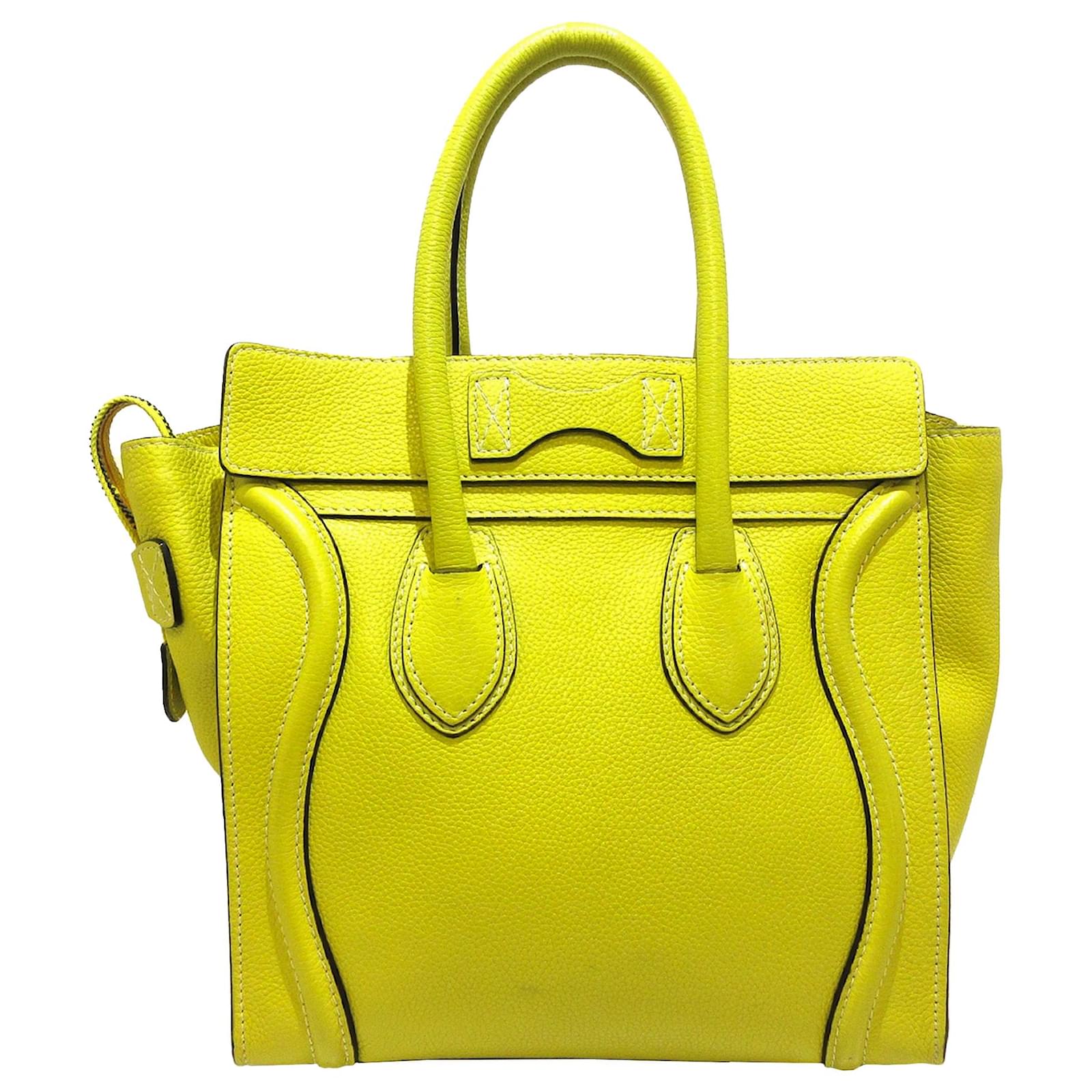 Céline Celine Yellow Micro Luggage Tote Leather Handbag Pony-style ...