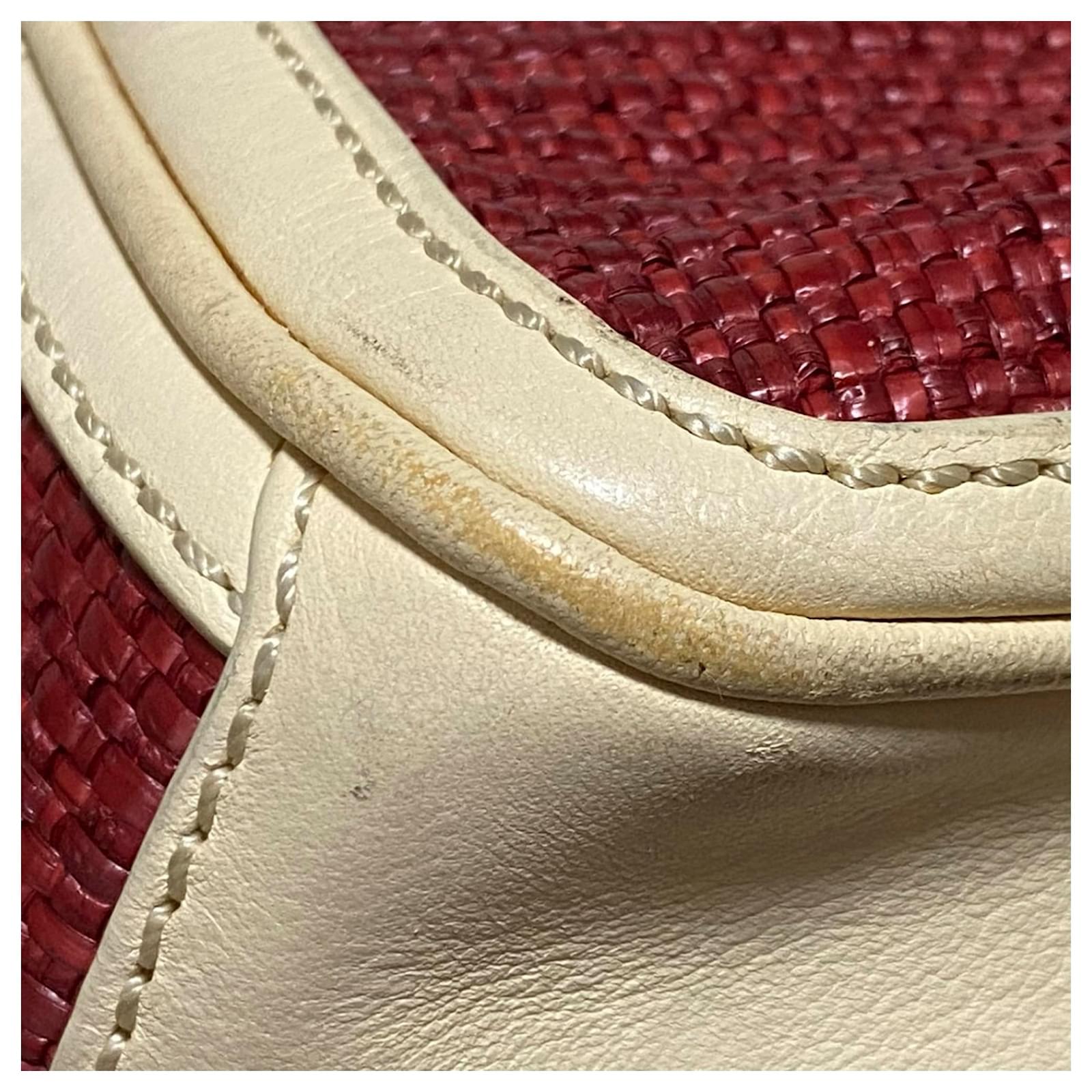 Céline Celine Red Rafia Boogie Bianco Rosso Pelle Vitello simile a un ...