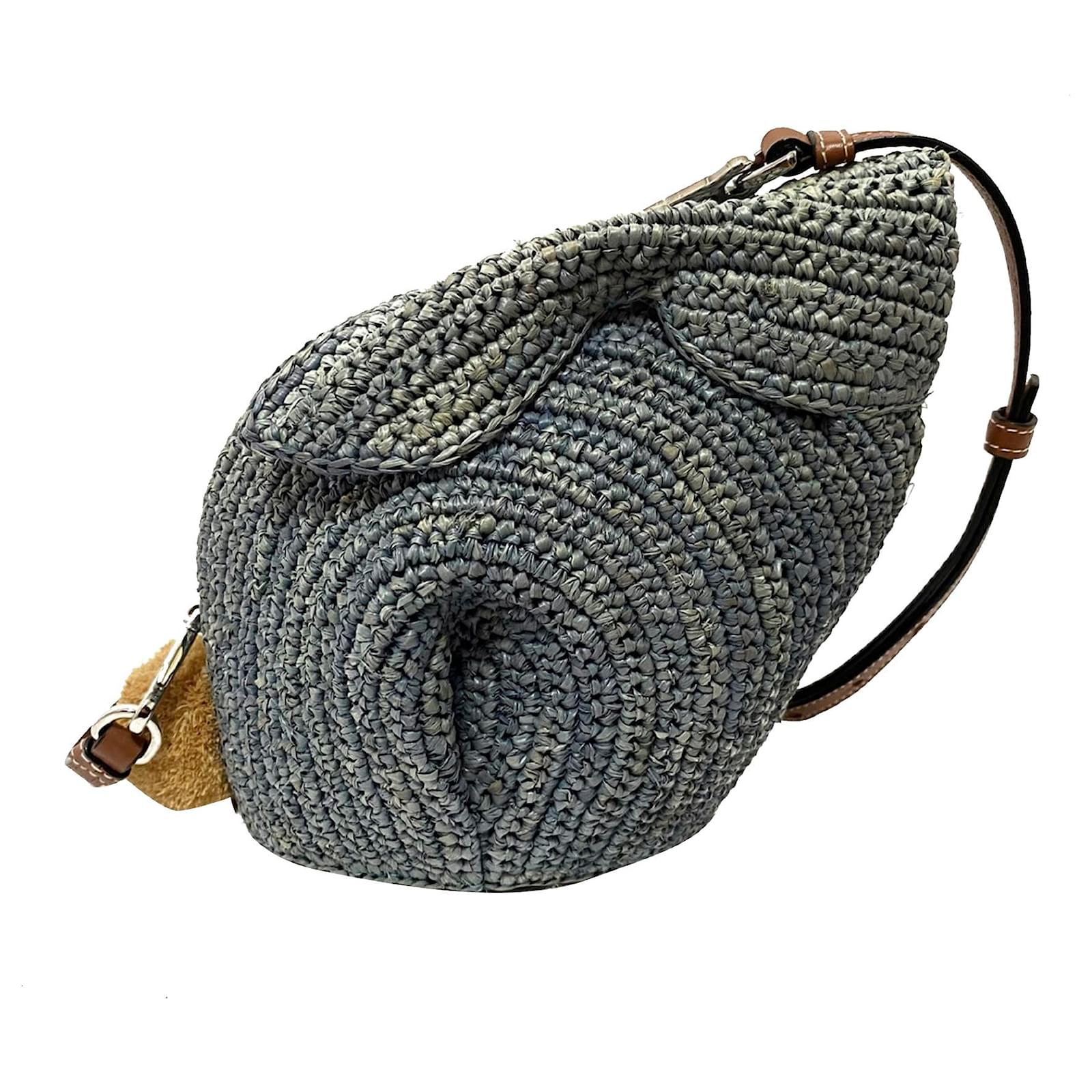 Loewe Blue Mini Raffia Bunny Crossbody Light blue ref.633943 - Joli Closet
