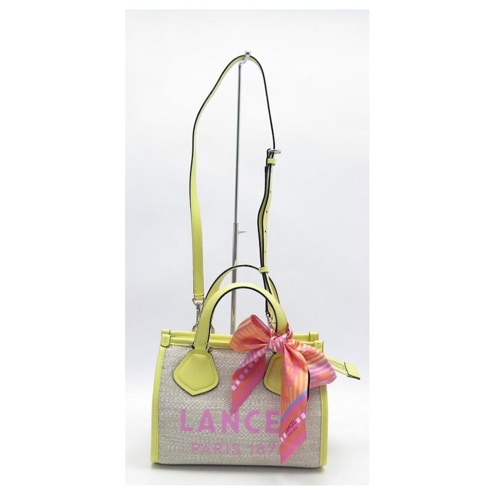 New Lancel Cabas Canvas Limited Edition Roland Garros Twilly Handbag Yellow Cloth Ref 636913
