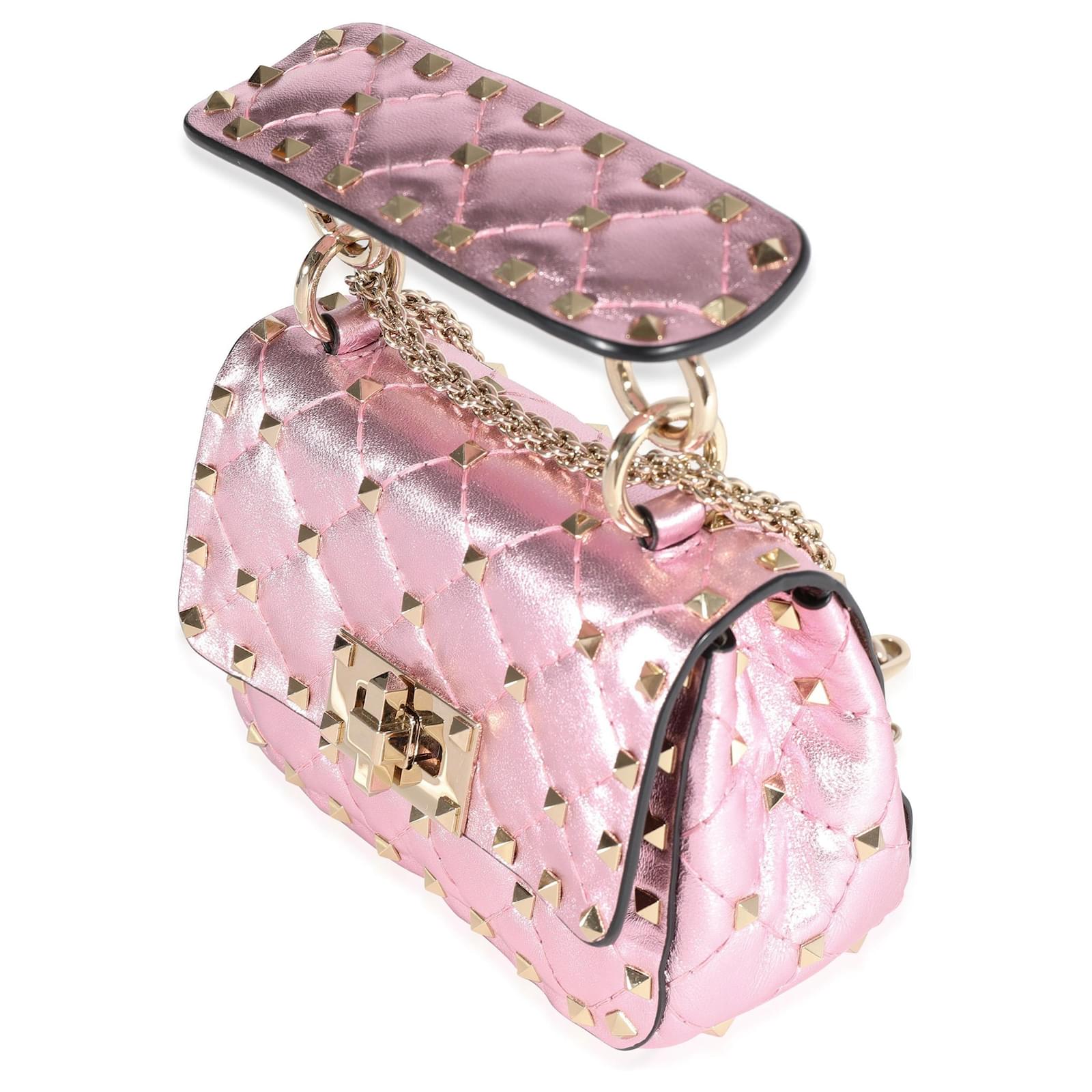 Valentino Rockstud Spike Micro Tasche aus Nappaleder in Metallic Pink ...