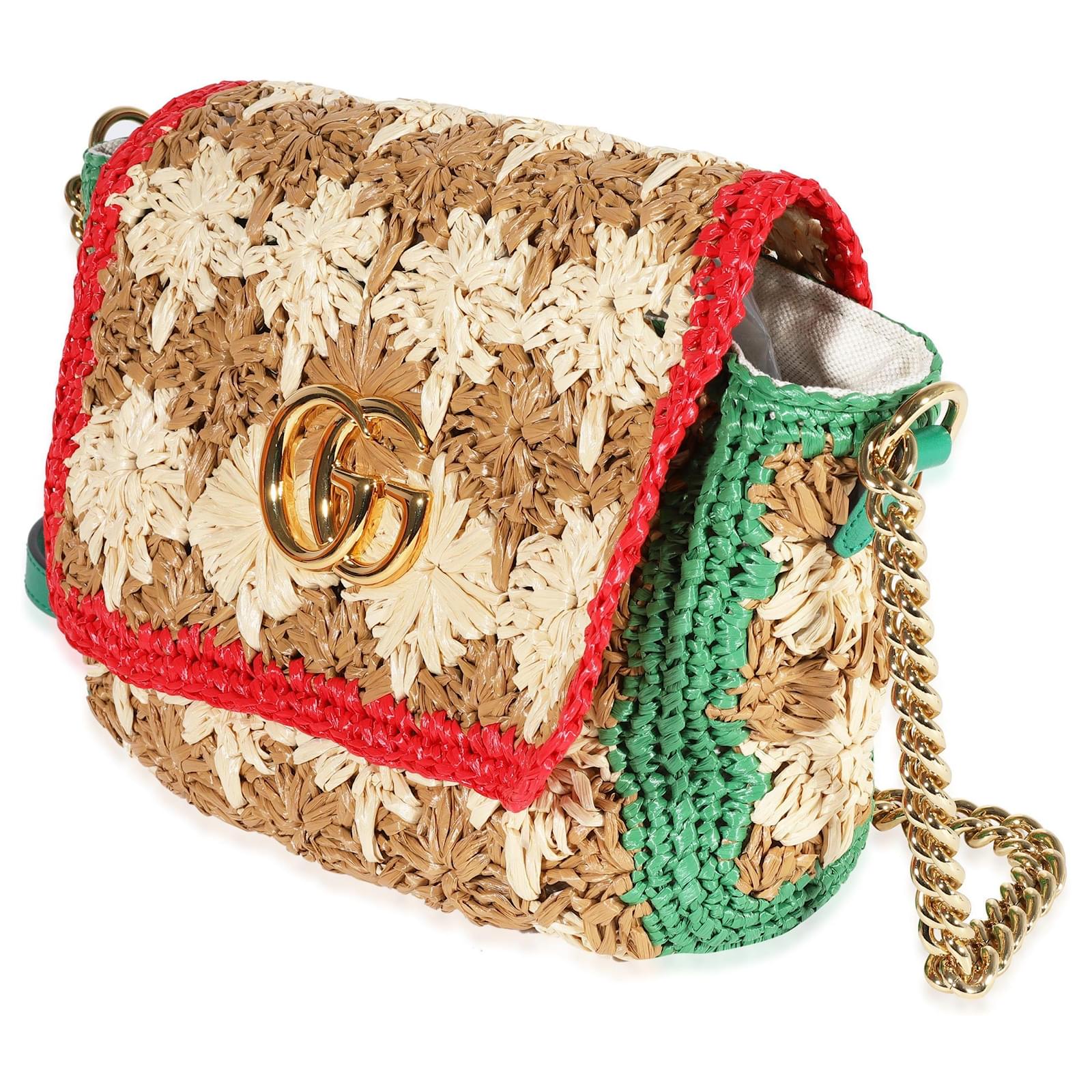 Gucci Beige Raffia Gg Marmont Shoulder Bag Flesh Leather ref.637265 ...