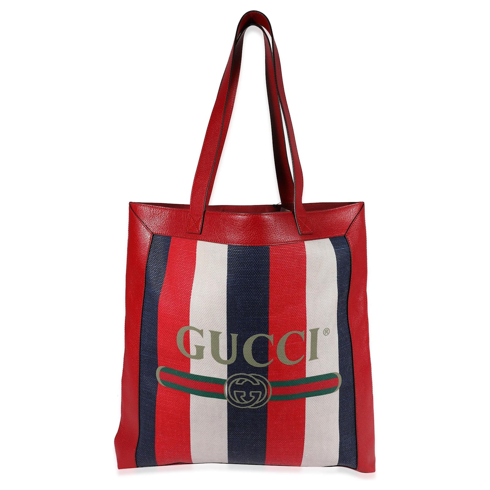 Gucci Red, White, & Blue Logo Stripe Canvas And Leather Tote ref.637277 ...