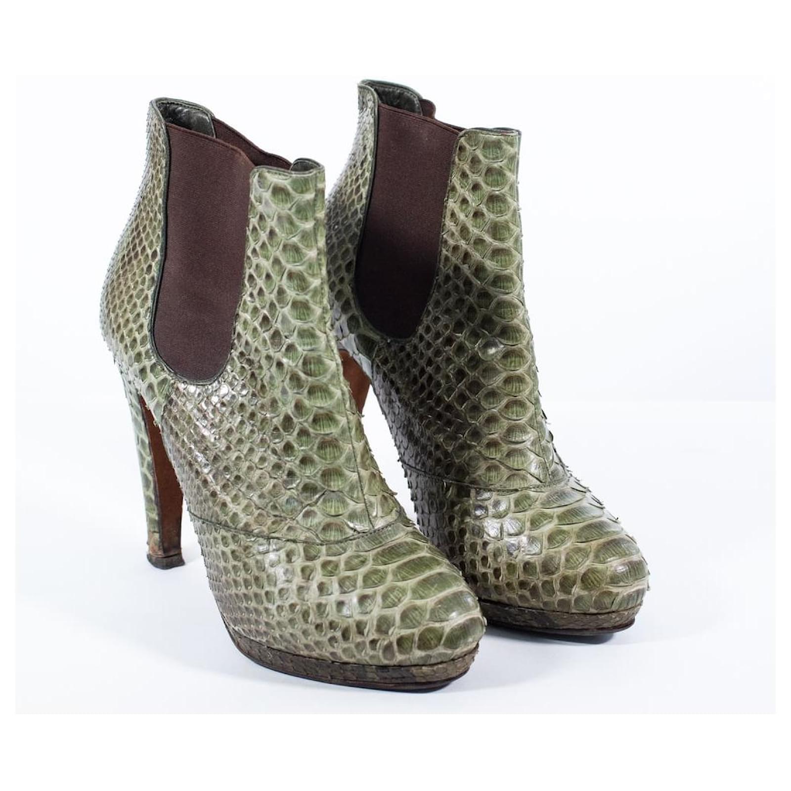 Boots Michel Perry 39.5 Cuir Vert ref.639019 - Joli Closet