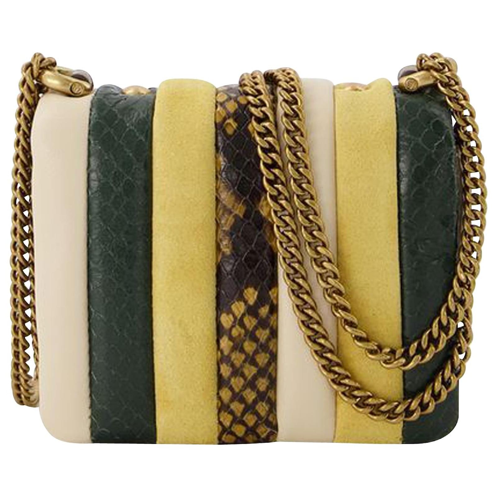 Tory Burch Kira Exotic Stripe Nano Sac Cuir Jaune ref.639293 - Joli Closet