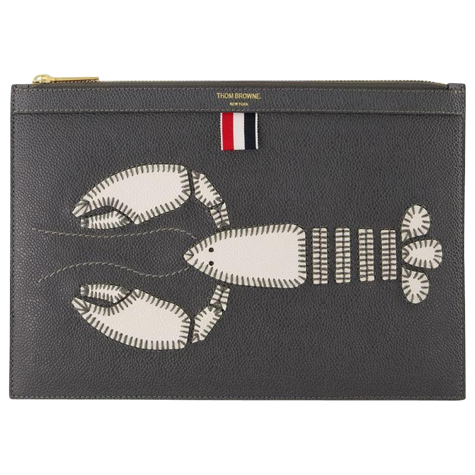 Thom Browne Small Document Holder W/ Lobster Icon Applique In Pebble ...