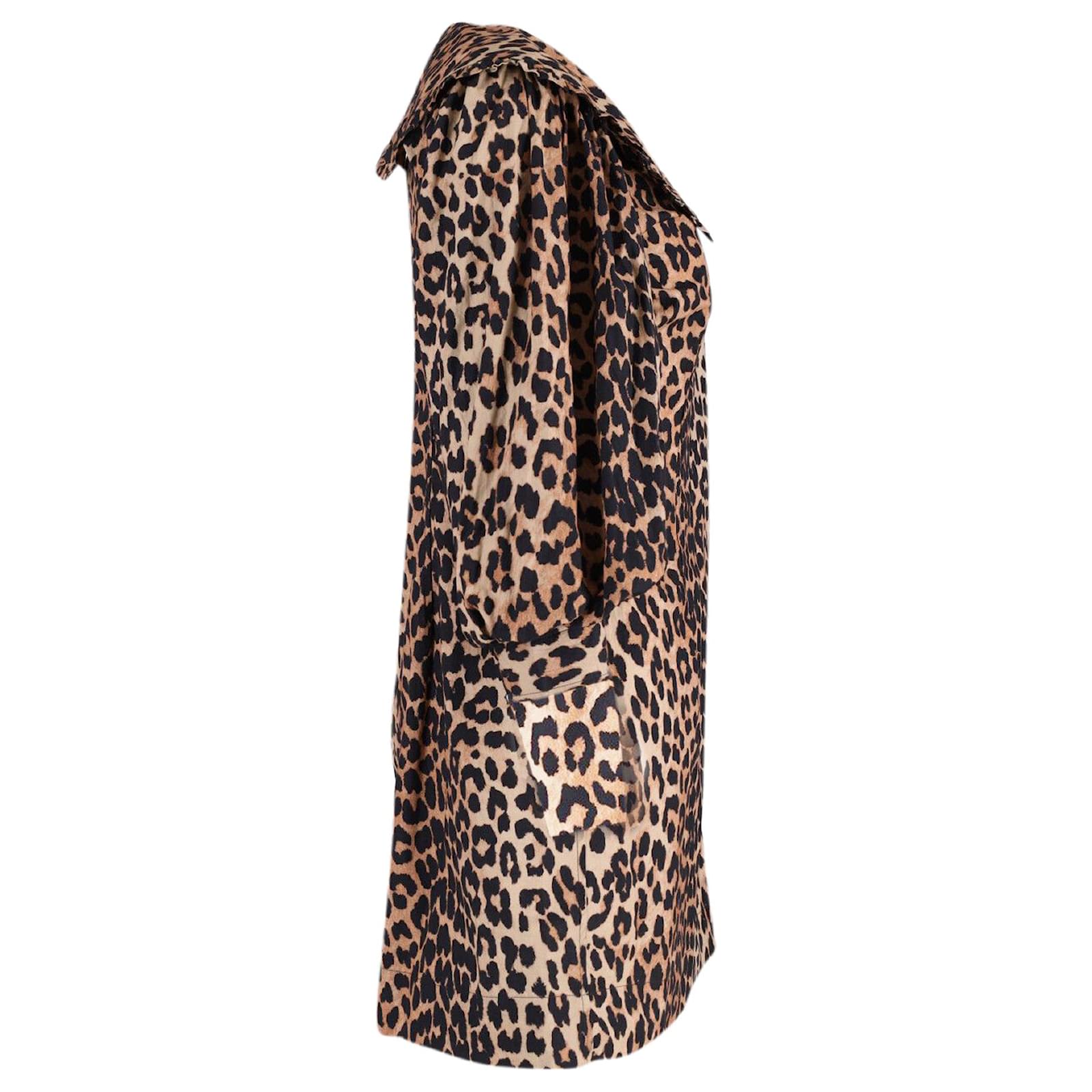 Ganni Leopard Print Mini Dress in Animal Print Cotton ref.649038 - Joli ...