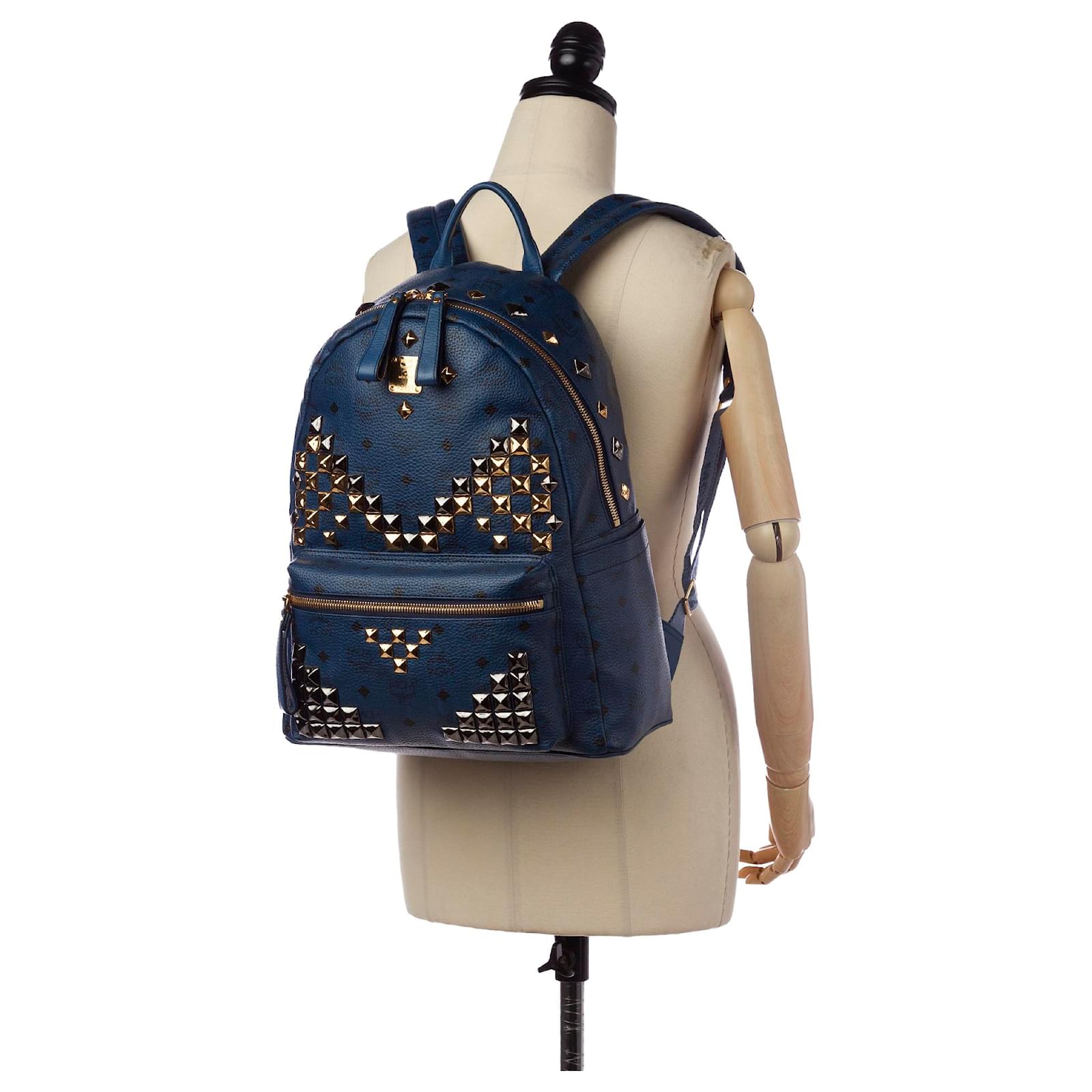 MCM Blue Visetos Stark Leather Backpack Pony-style calfskin ref.650567 ...