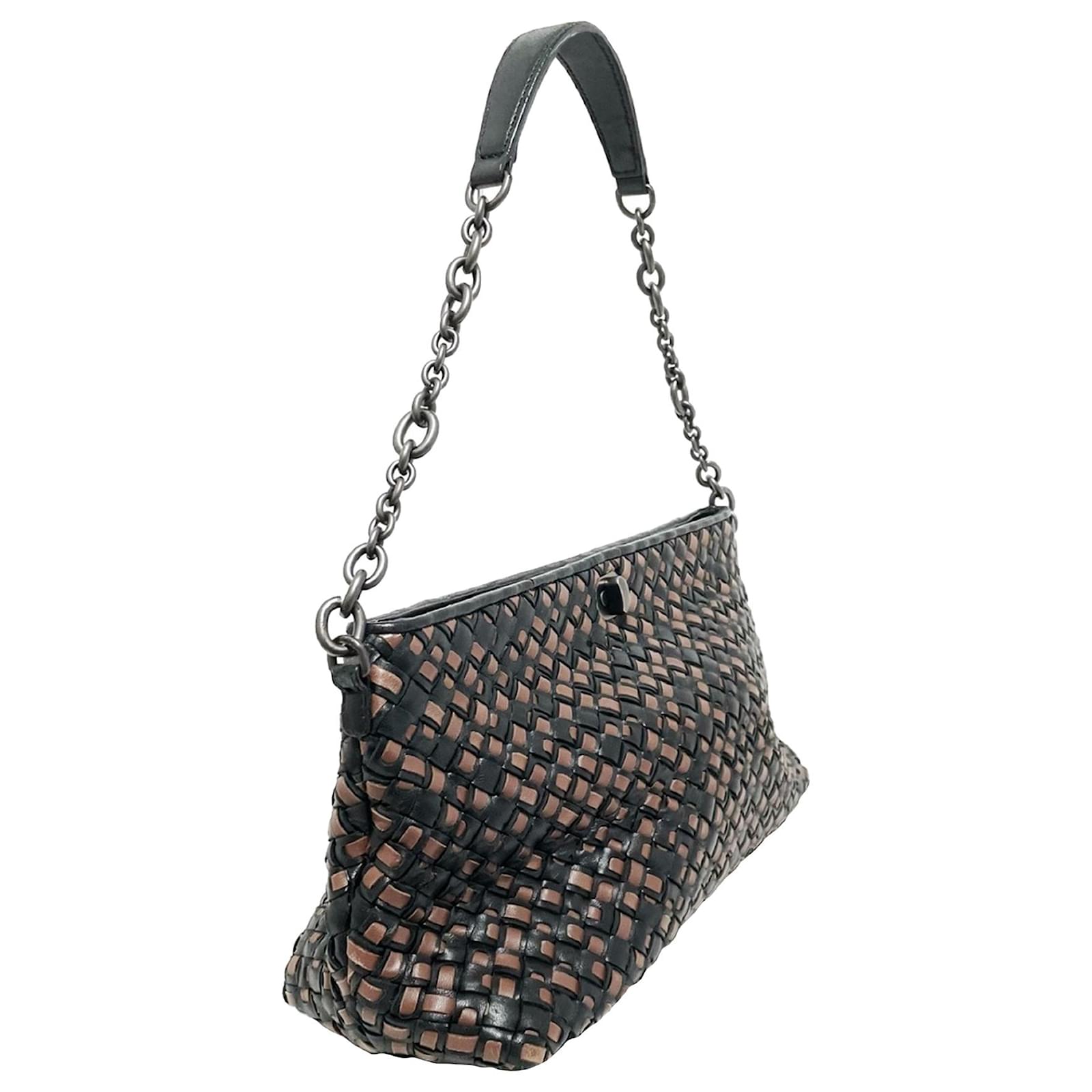 Bottega Veneta Black Intrecciato Leather Shoulder Bag Dark brown Pony ...