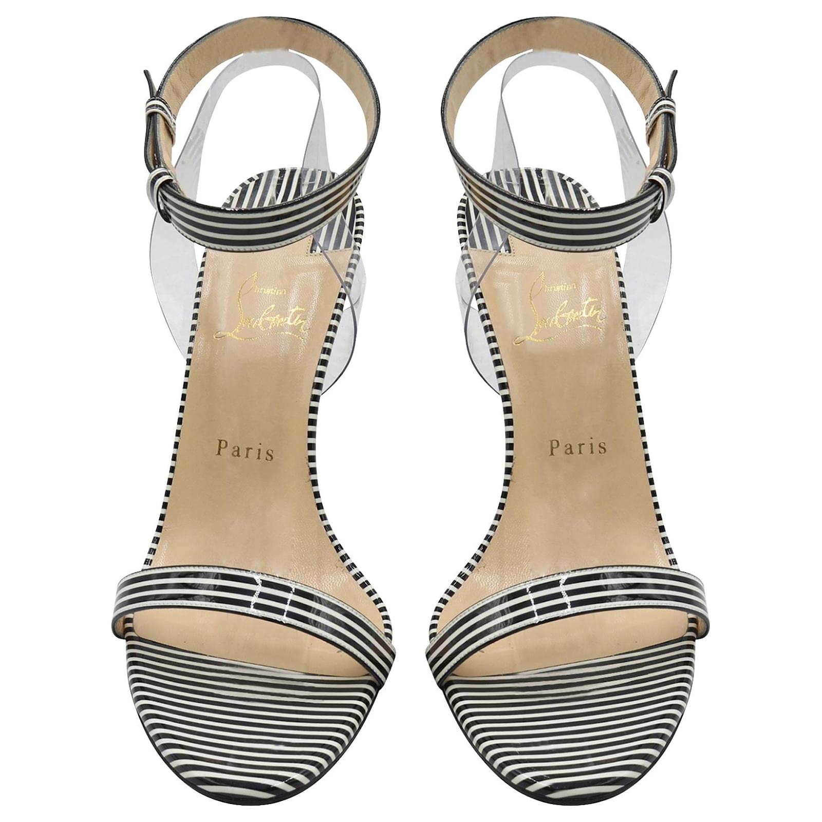 Sandales Jonatina à rayures Christian Louboutin 100 en cuir verni noir ...