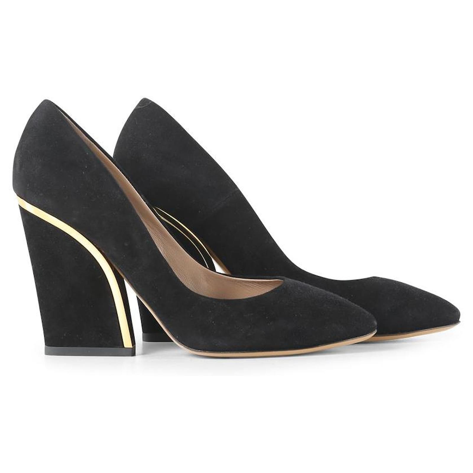 Chloé Chloe' Black Suede Block Heel Pumps ref.656056 - Joli Closet