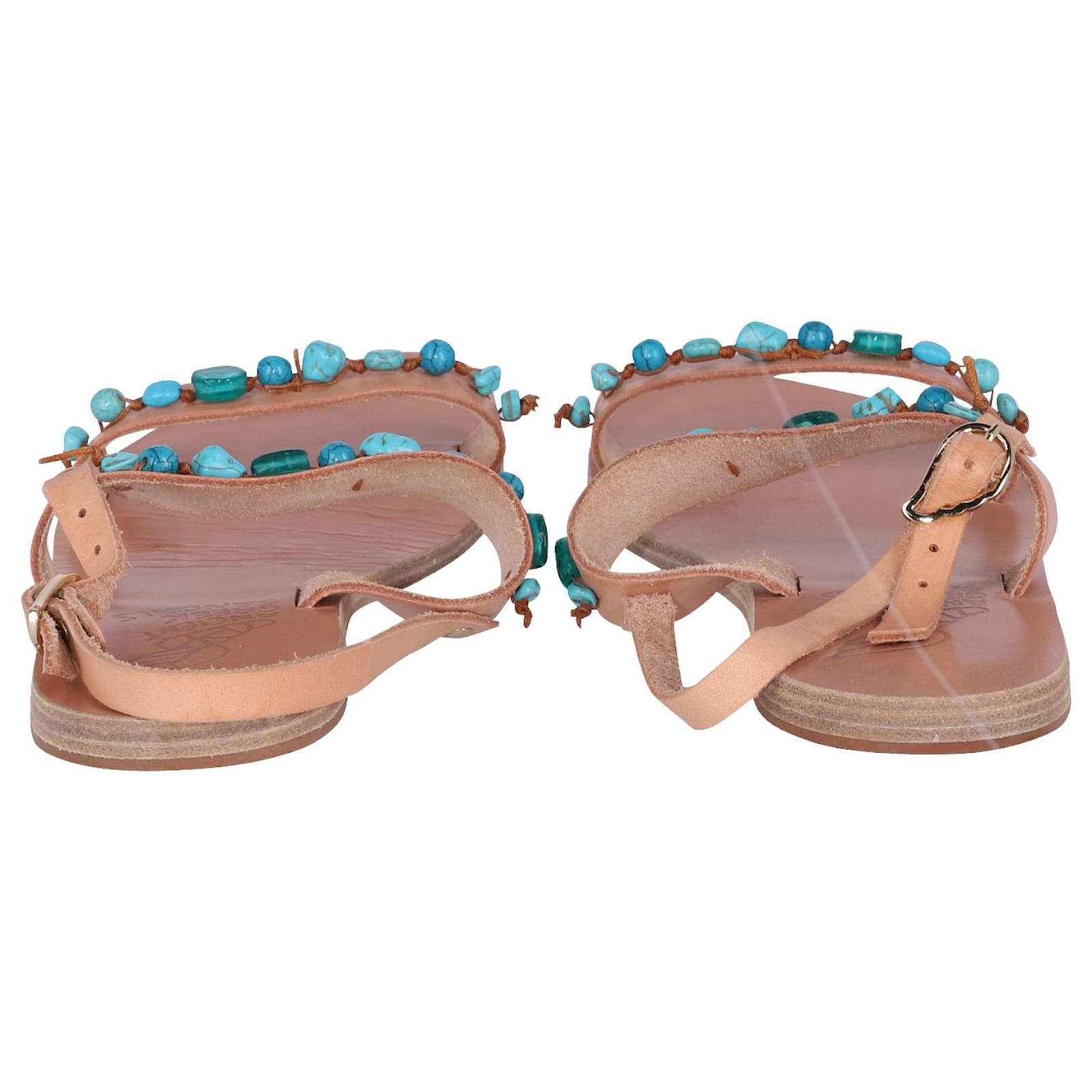 Ancient Greek Sandals Clio Stones Sandals in Tan Leather Brown Beige ...