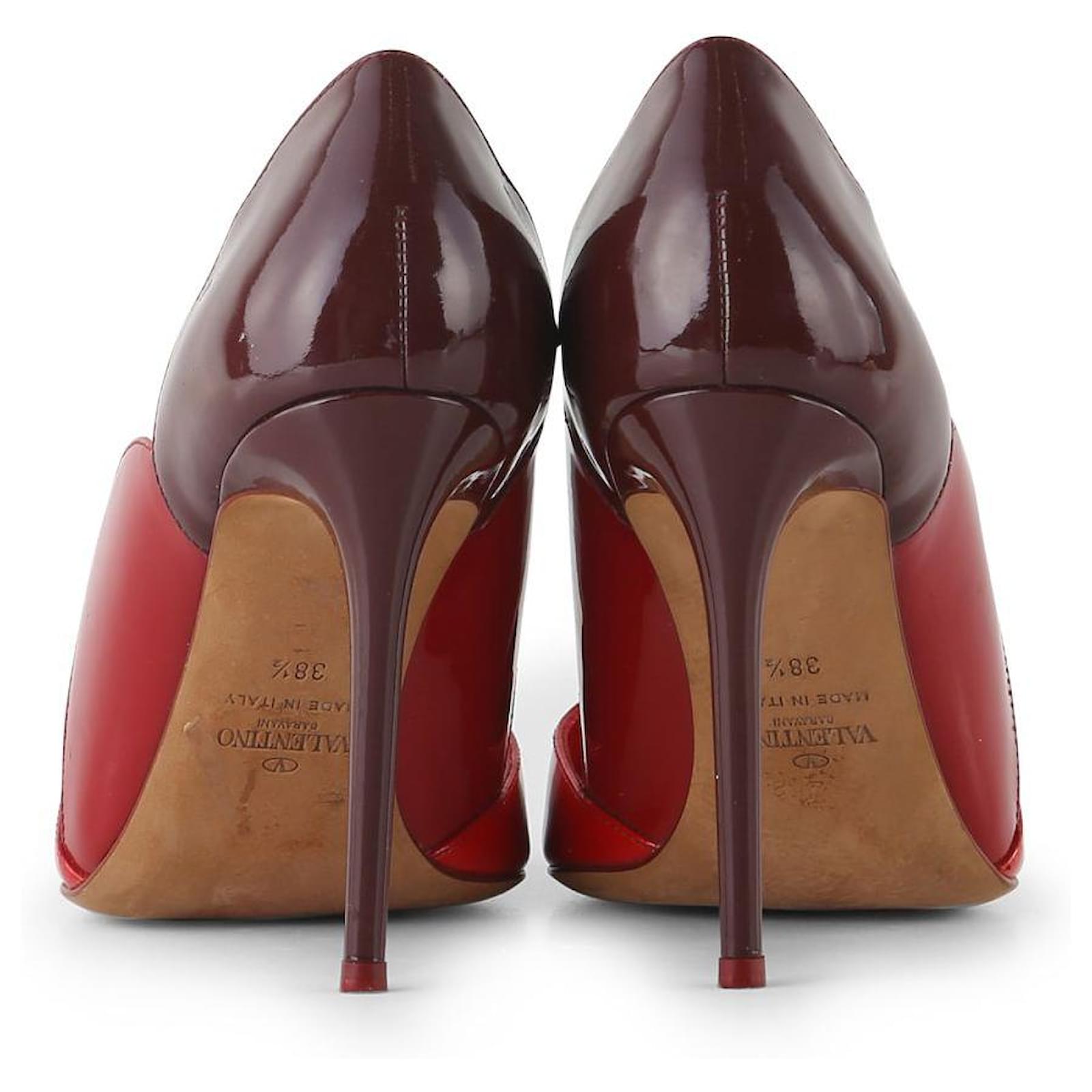 Valentino Garavani Red Ombre Leather Scalloped Pumps Dark red Patent ...